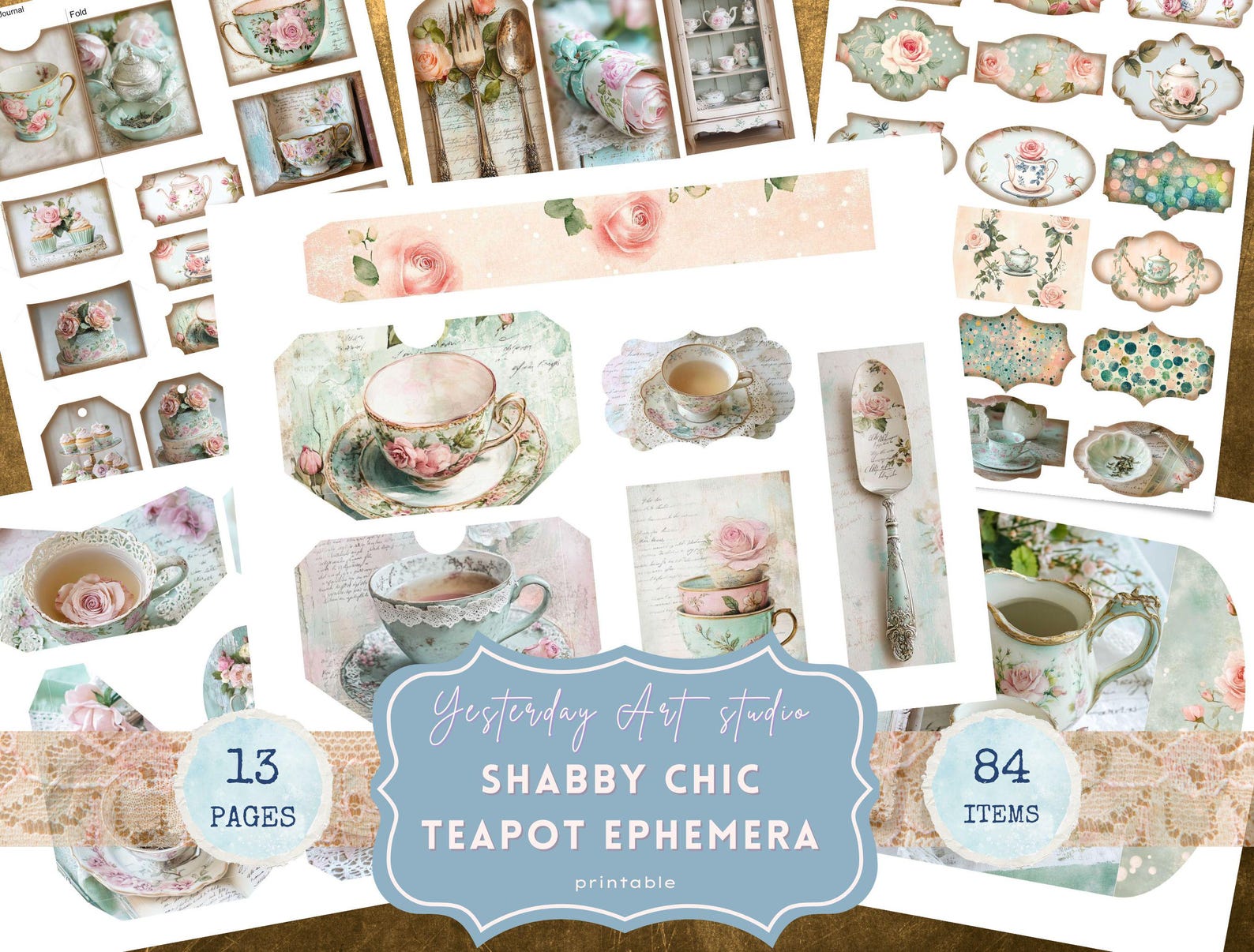 Shabby Chic Floral Teapot Junk Journal Kit Tea Journal Printable Pages ...