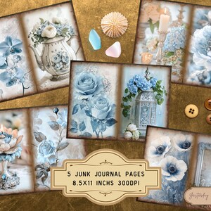 Dreamy Vintage Floral Junk Journal Kit Blue and Silver Flowers Ephemera ...