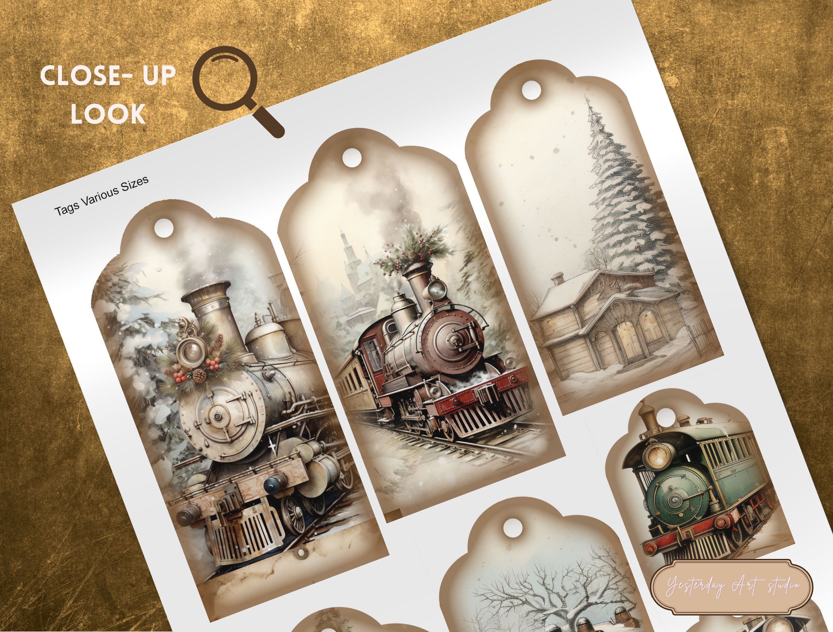 Train Junk Journal Kit Train Ephemera Digital Scrapbook Paper Tags ATC ...