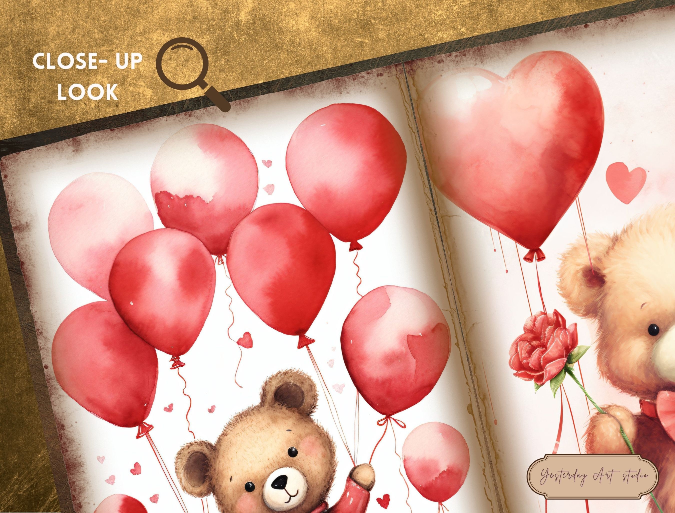 Valentine Bear Junk Journal Page Ephemera Digital Scrapbook Valentine ...