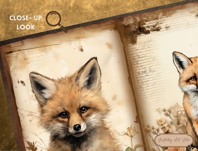 Fox Journal Pages Printable Ephemera Digital Scrapbook Fox Paper Kit ...