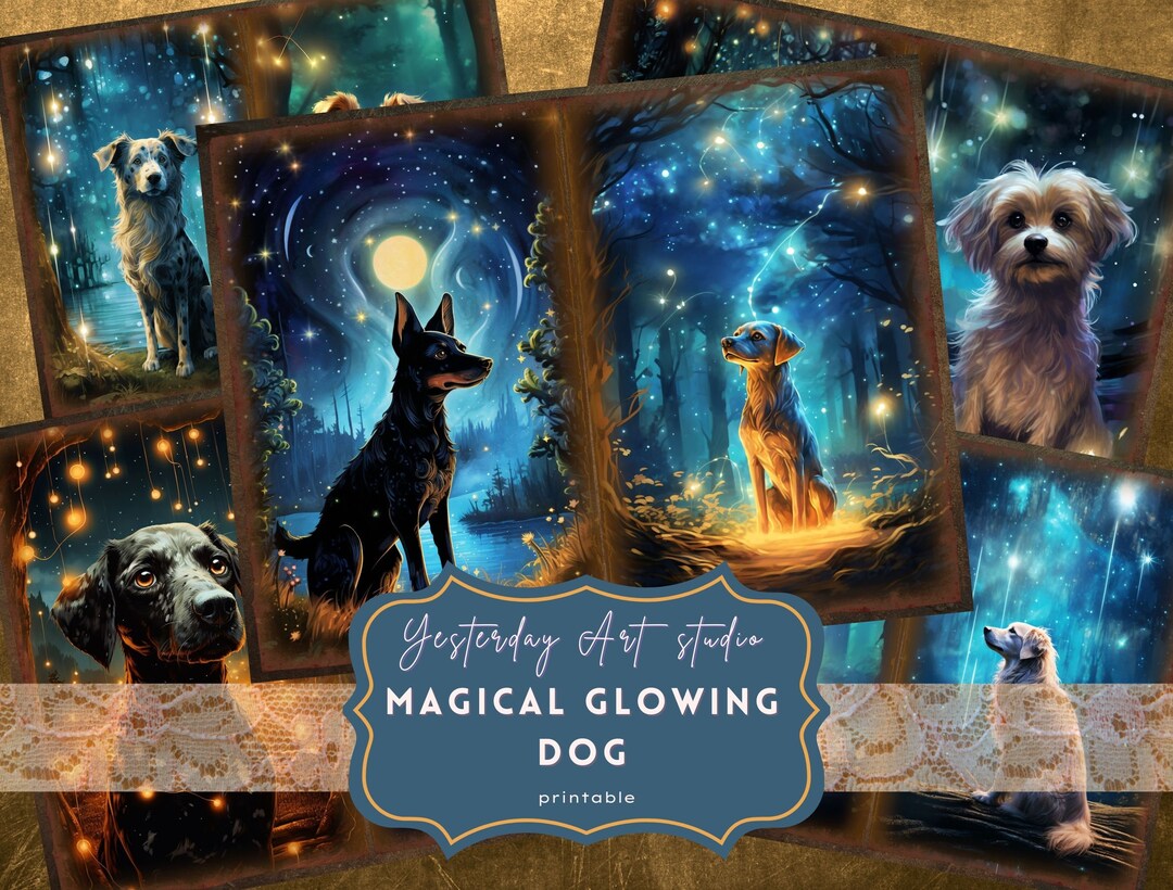 Magical Glowing Dog Journal Pages Printable Ephemera Digital Scrapbook ...