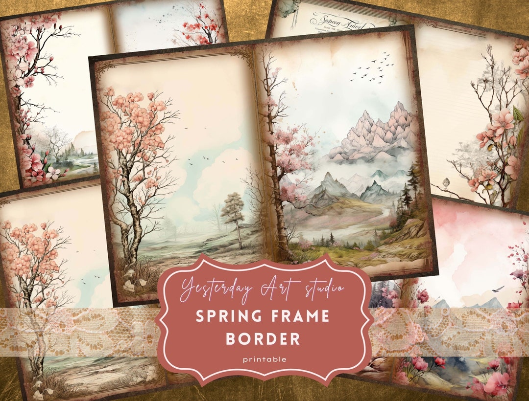 Spring Frame Junk Journal Pages Ephemera Digital Scrapbook Paper Kit ...