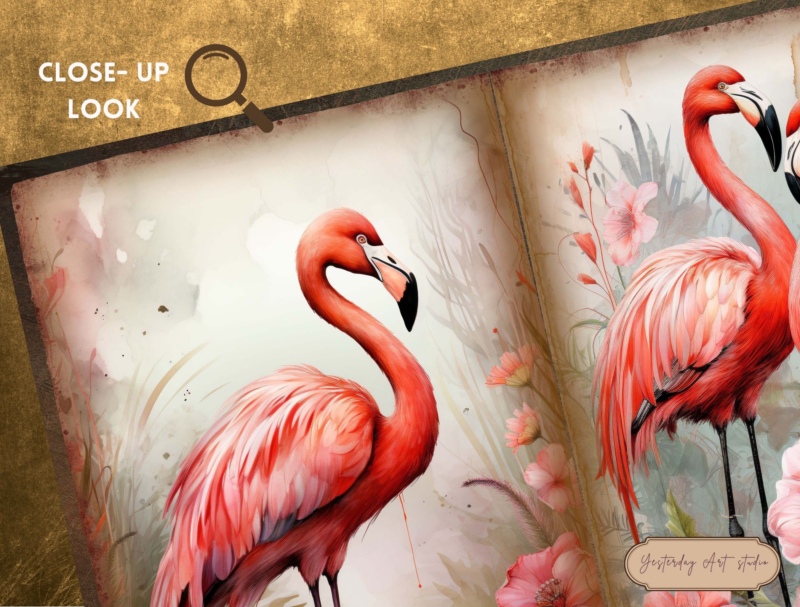Flamingo Junk Journal Pagers Digital Scrapbook Paper Kit Ephemera ...