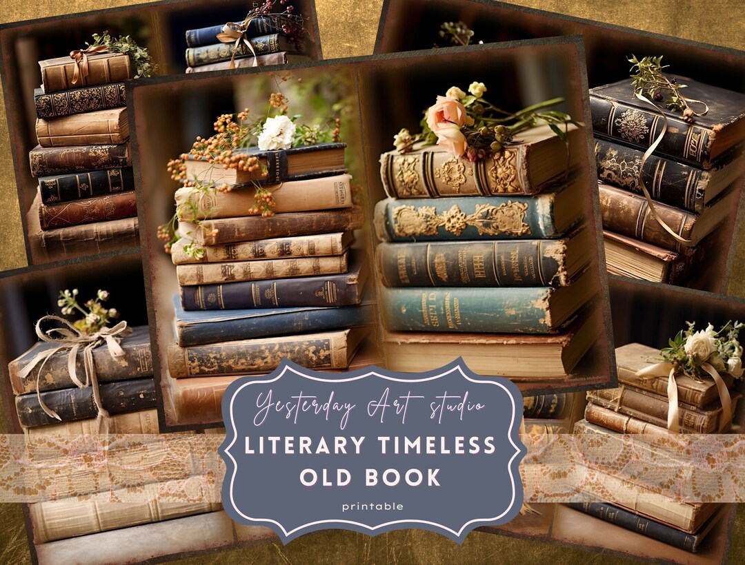 Stack of Books Junk Journal Pages Book Ephemera Digital Scrapbook Paper ...