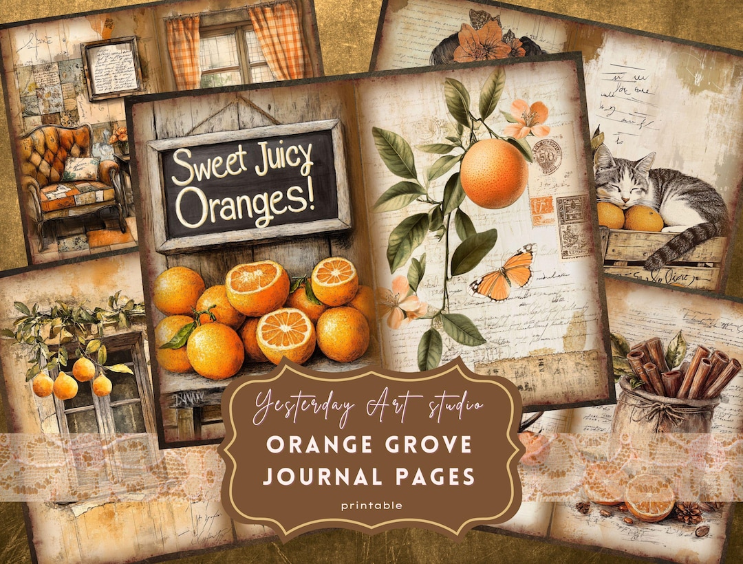 The Orange Grove Junk Journal Kit, Vintage Citrus Ephemera, Floral ...