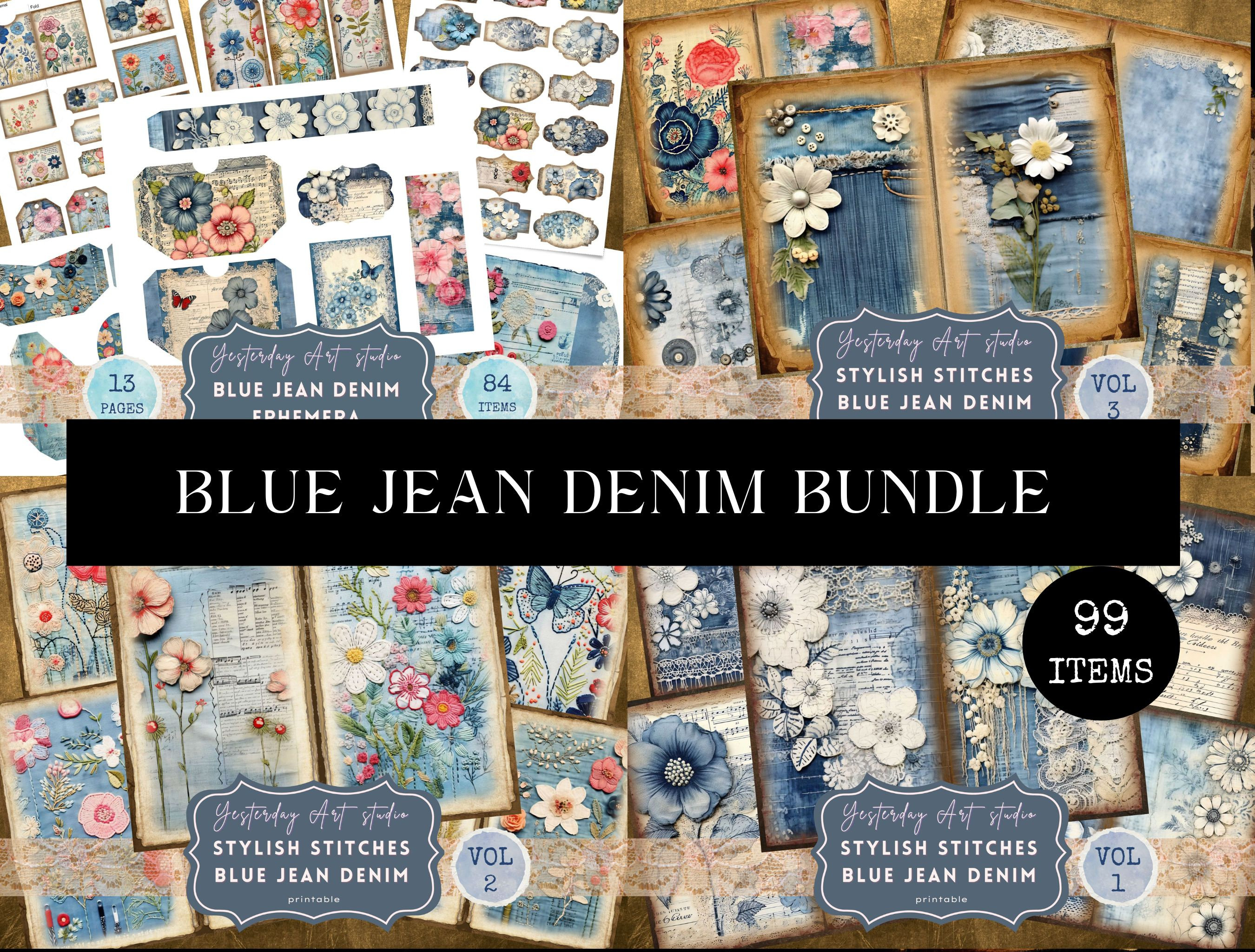 Junk Journal Denim Ephemera Download Collage Sheet Denim Junk Journal ...