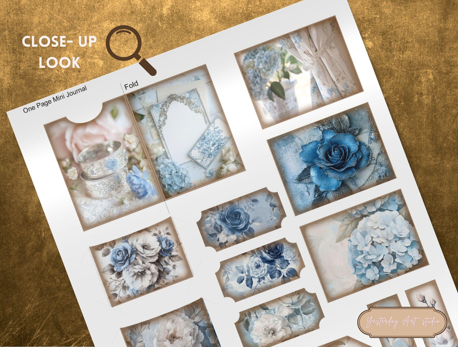 Dreamy Vintage Floral Junk Journal Kit Blue and Silver Flowers Ephemera ...