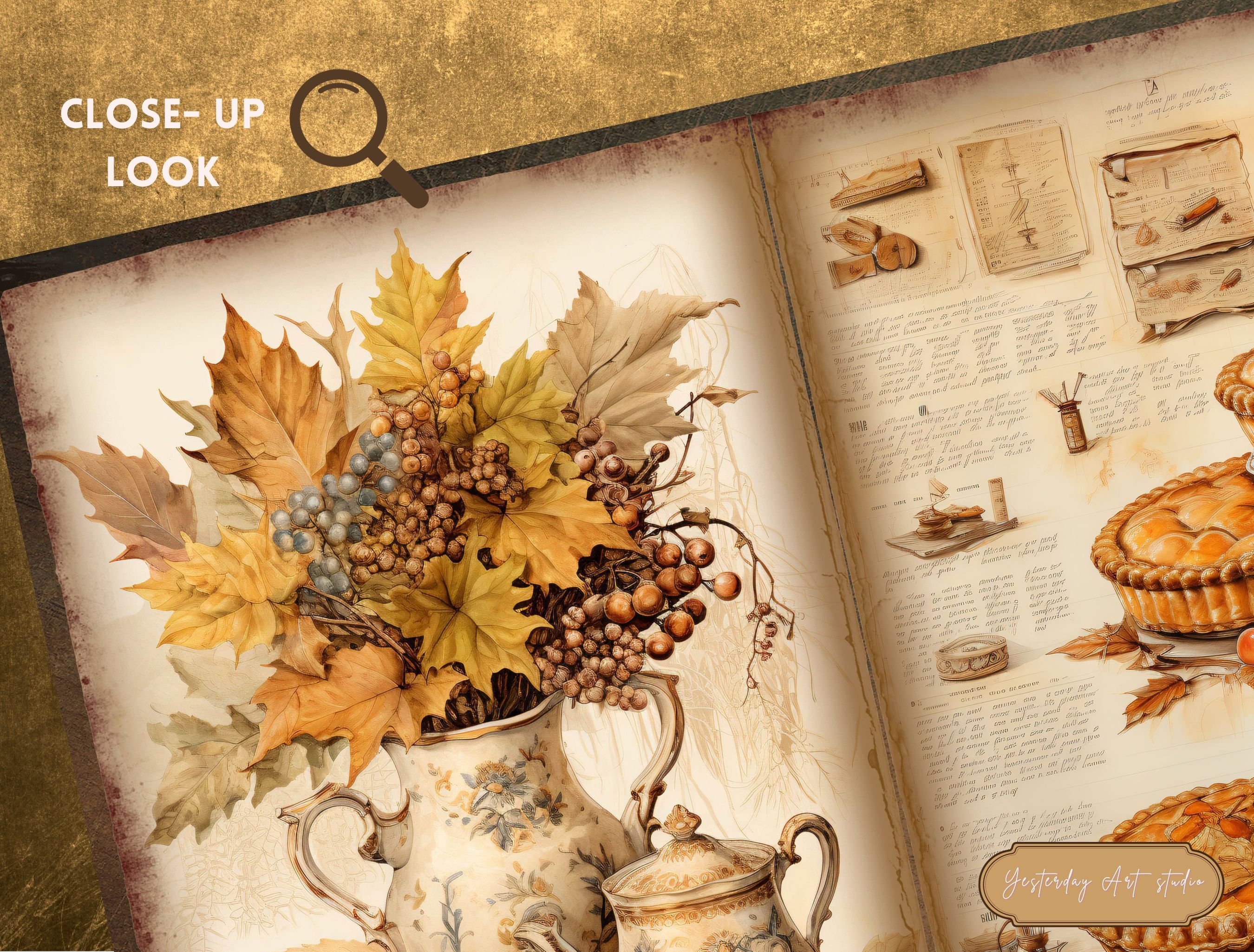 Autumn Afternoon Tea Junk Journal Pages Digital Scrapbook Paper Kit ...