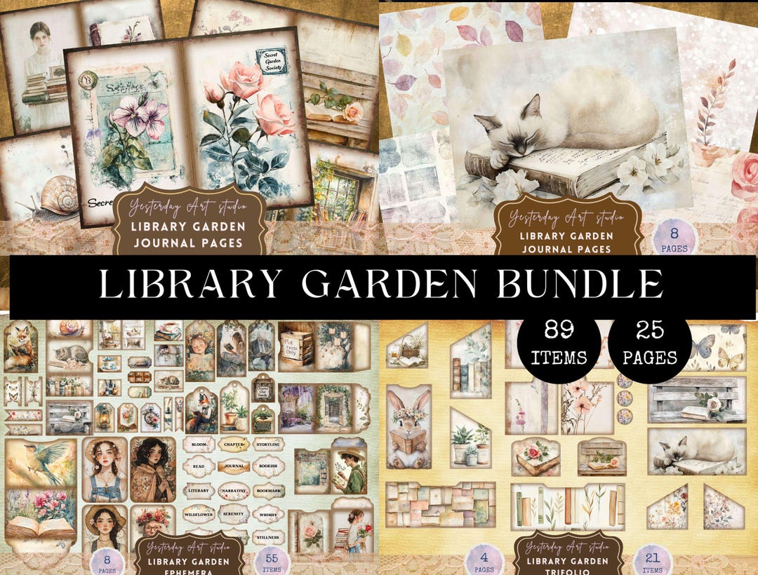 Library Garden Junk Journal Kit, Books Junk Journal Kit, Garden and ...