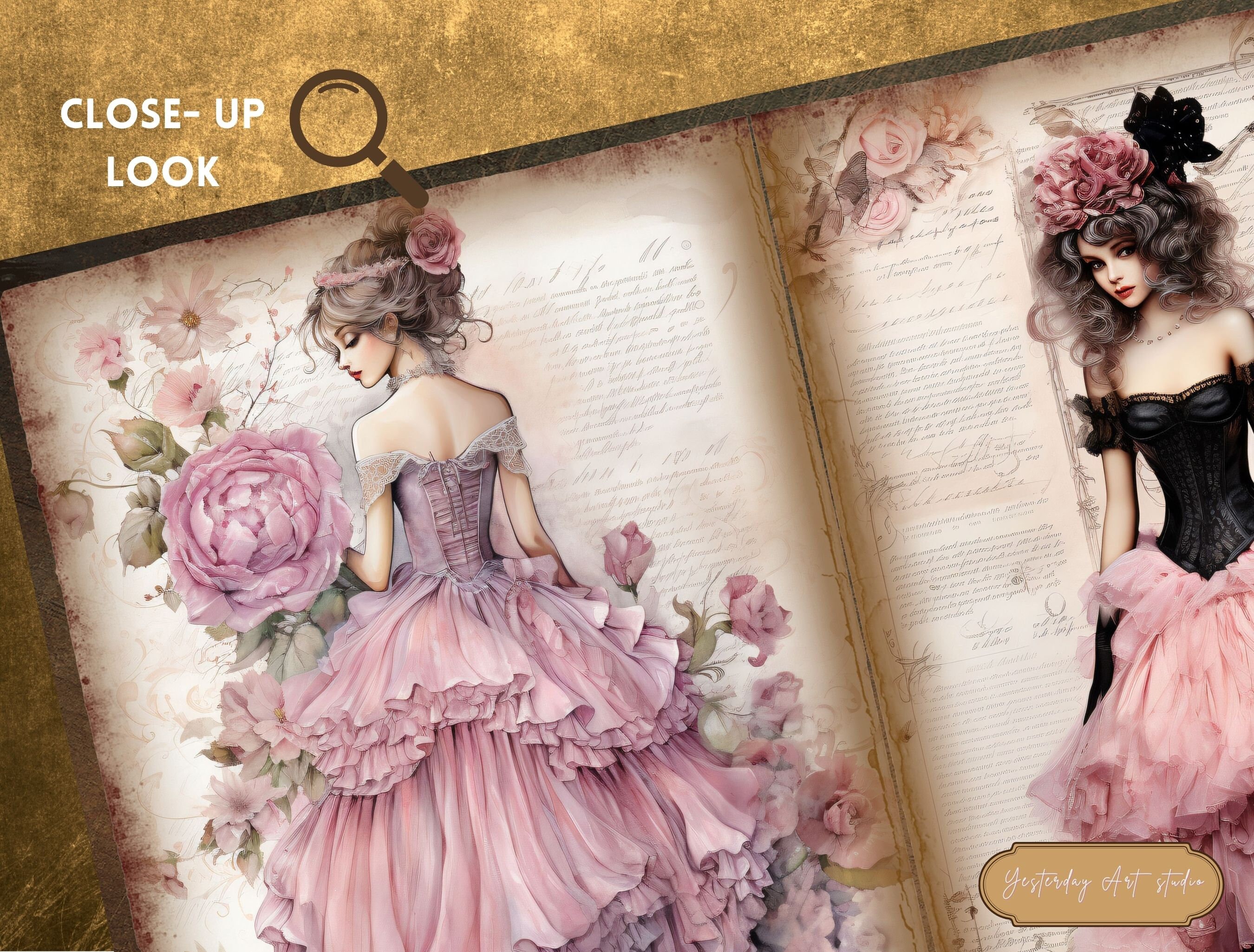 Pink Fashion Junk Journal Pages Ephemera Digital Scrapbook Paper Kit ...