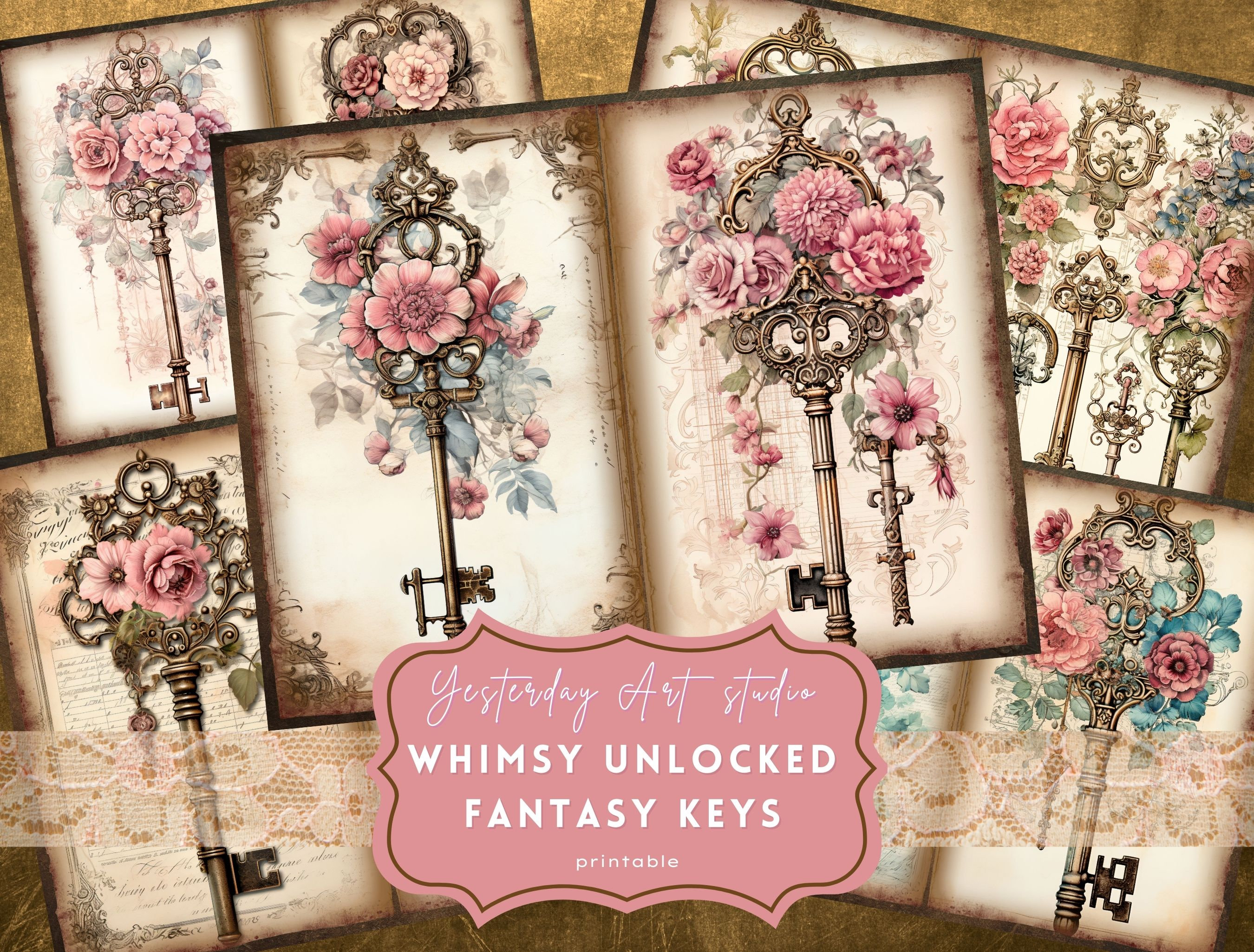 Fantasy Keys Junk Journal Pages Digital Scrapbook Paper Kit Ephemera ...
