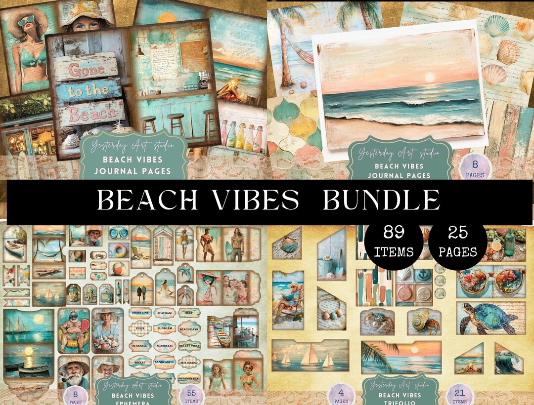 Beach Vibes Junk Journal Kit, Vintage Coastal Ephemera, Seashell Paper ...