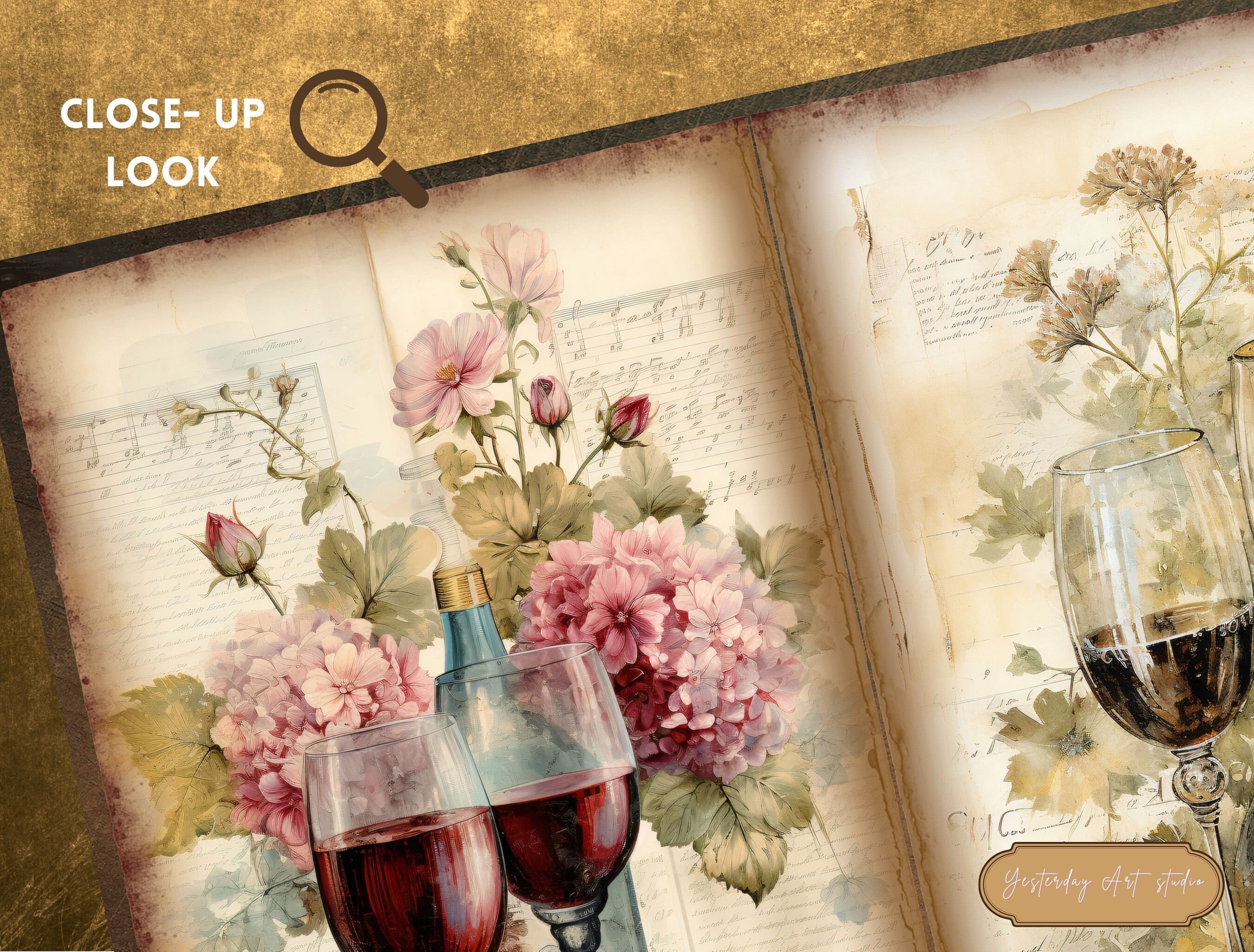 Vintage Wine Glasses Junk Journal Pagers Ephemera Digital Scrapbook ...