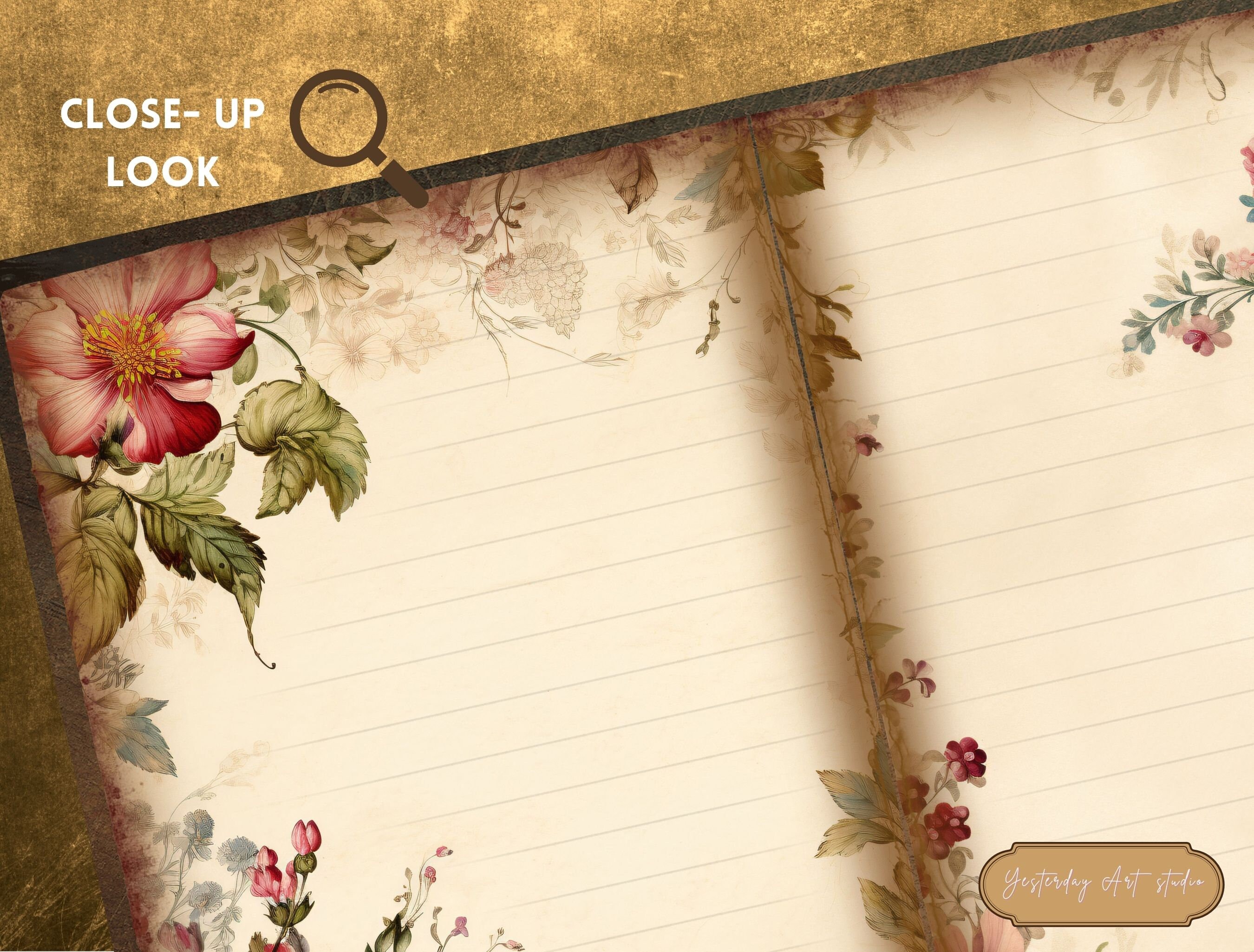 Vintage Floral Journal Pages Shabby Junk Journal Kit Line Blank Papers ...