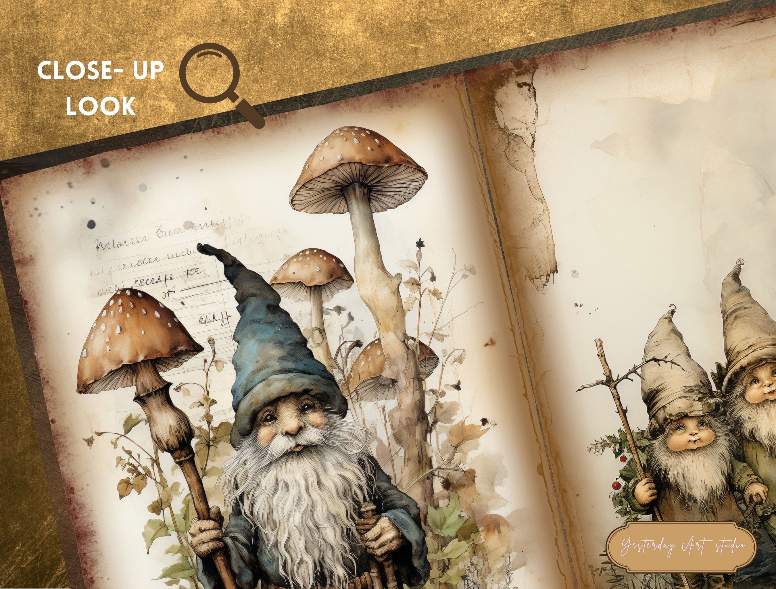 Gnome Junk Journal Pages Ephemera Digital Scrapbook Paper Kit Collage ...