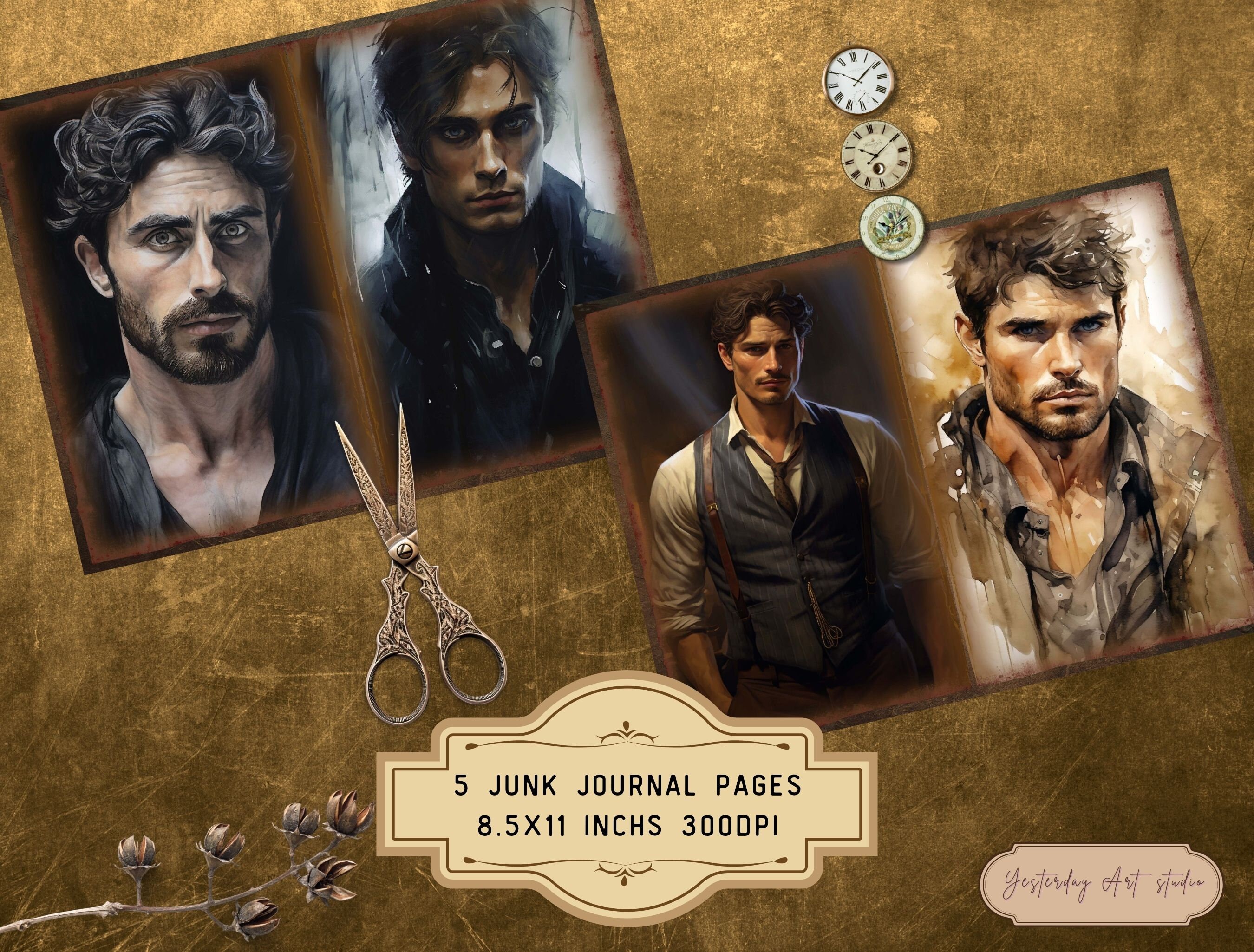 Masculine Junk Journal Page Ephemera Digital Scrapbook Paper Kit ...