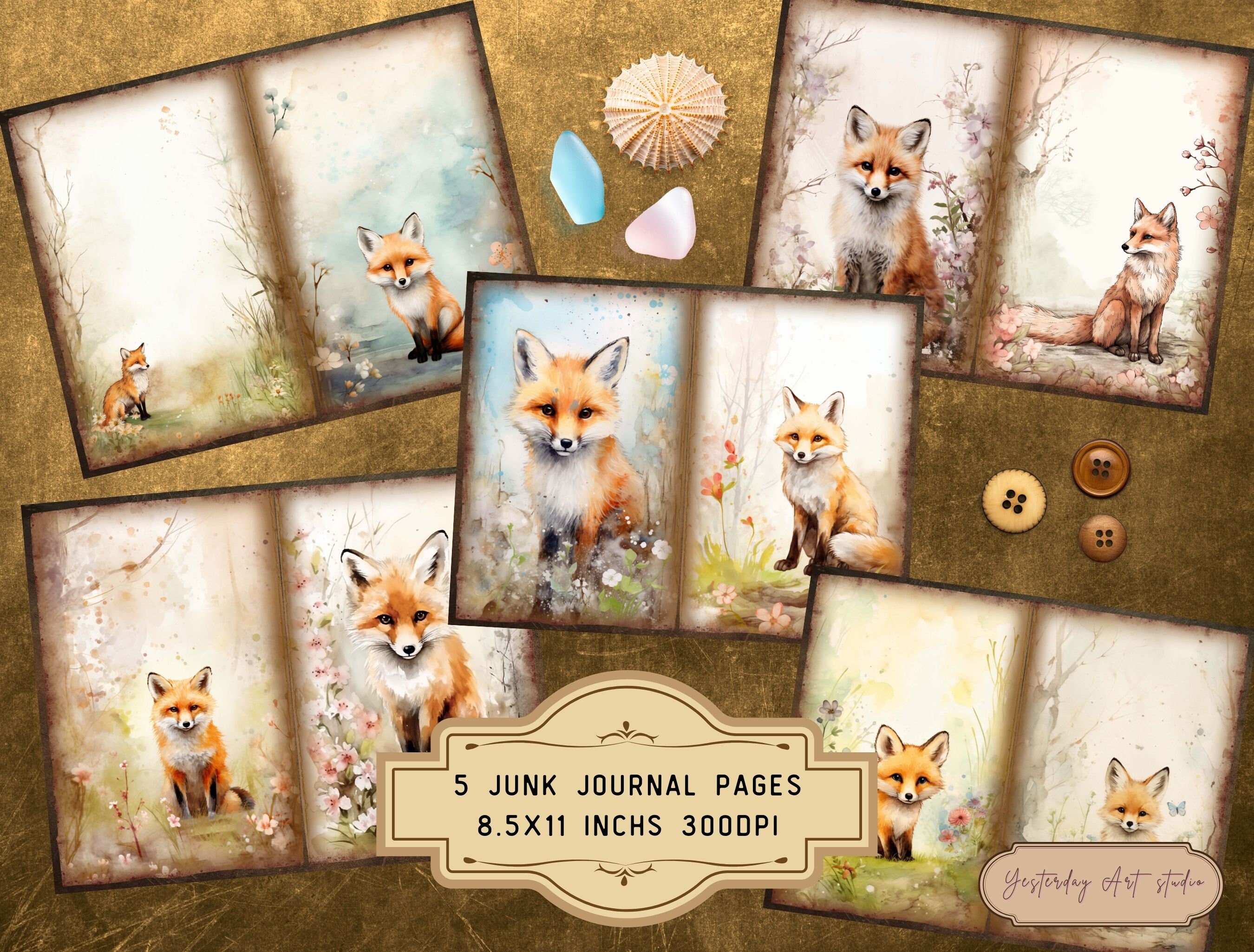 Fox in Spring Forest Junk Journal Pages Fox Journal Pages Printable ...