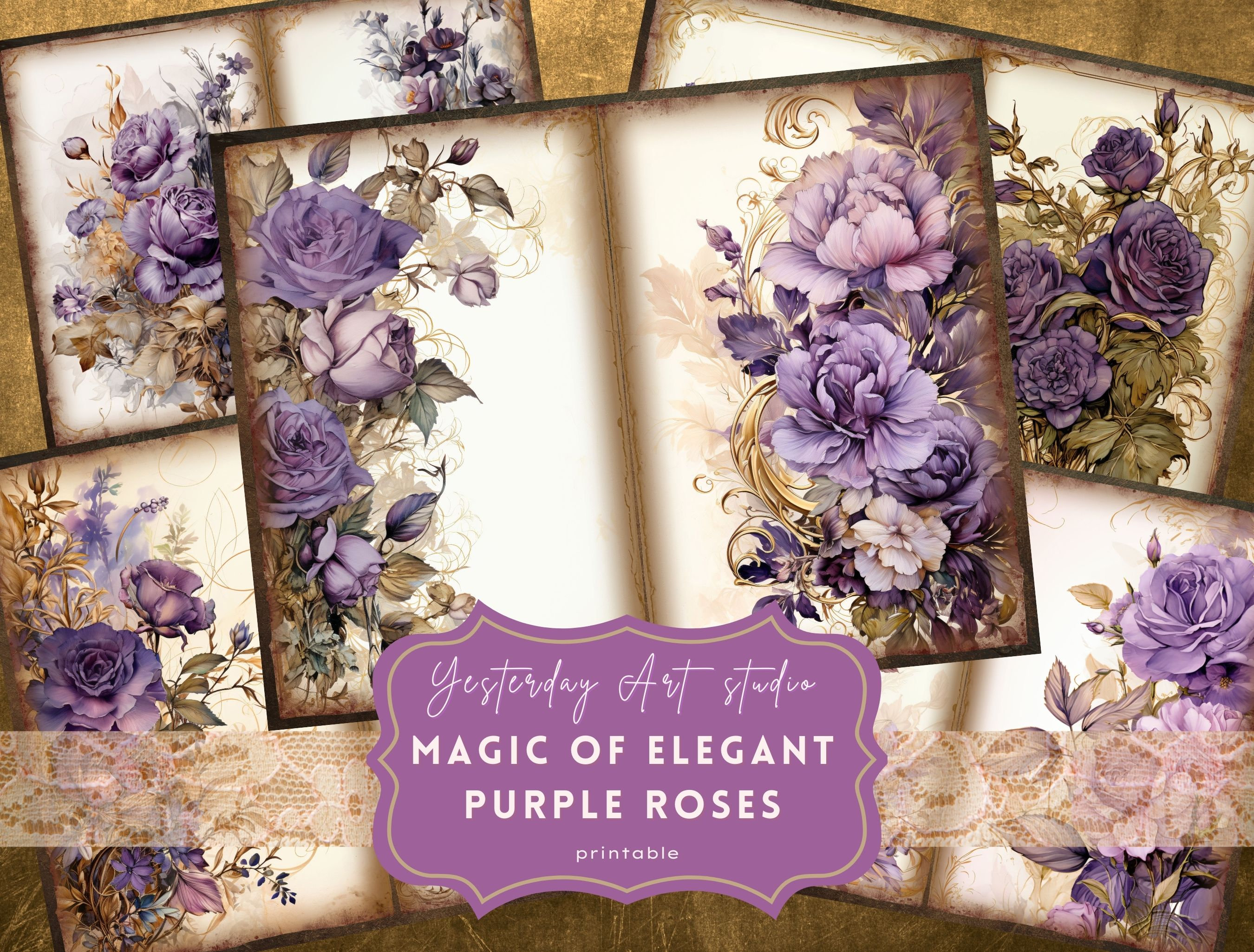 Elegant Purple Roses Junk Journal Page Ephemera Digital Scrapbook ...