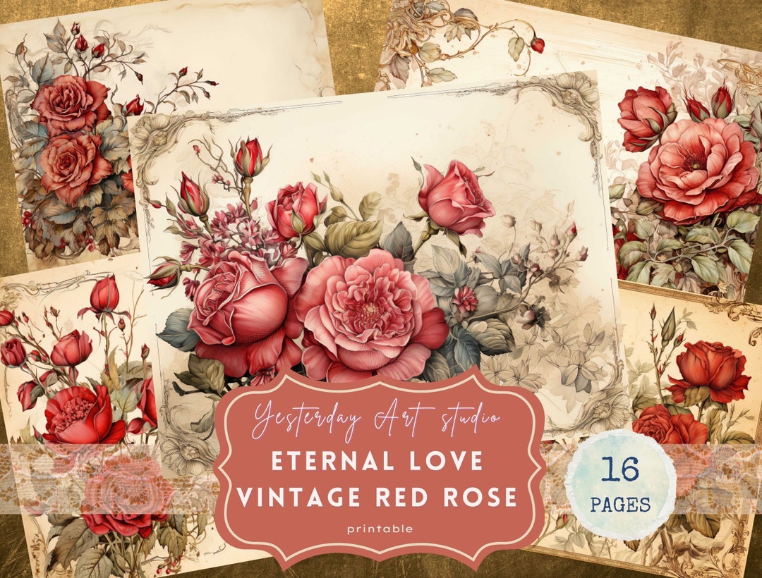 Vintage Red Roses Junk Journal Papers Red Roses Ephemera Digital ...