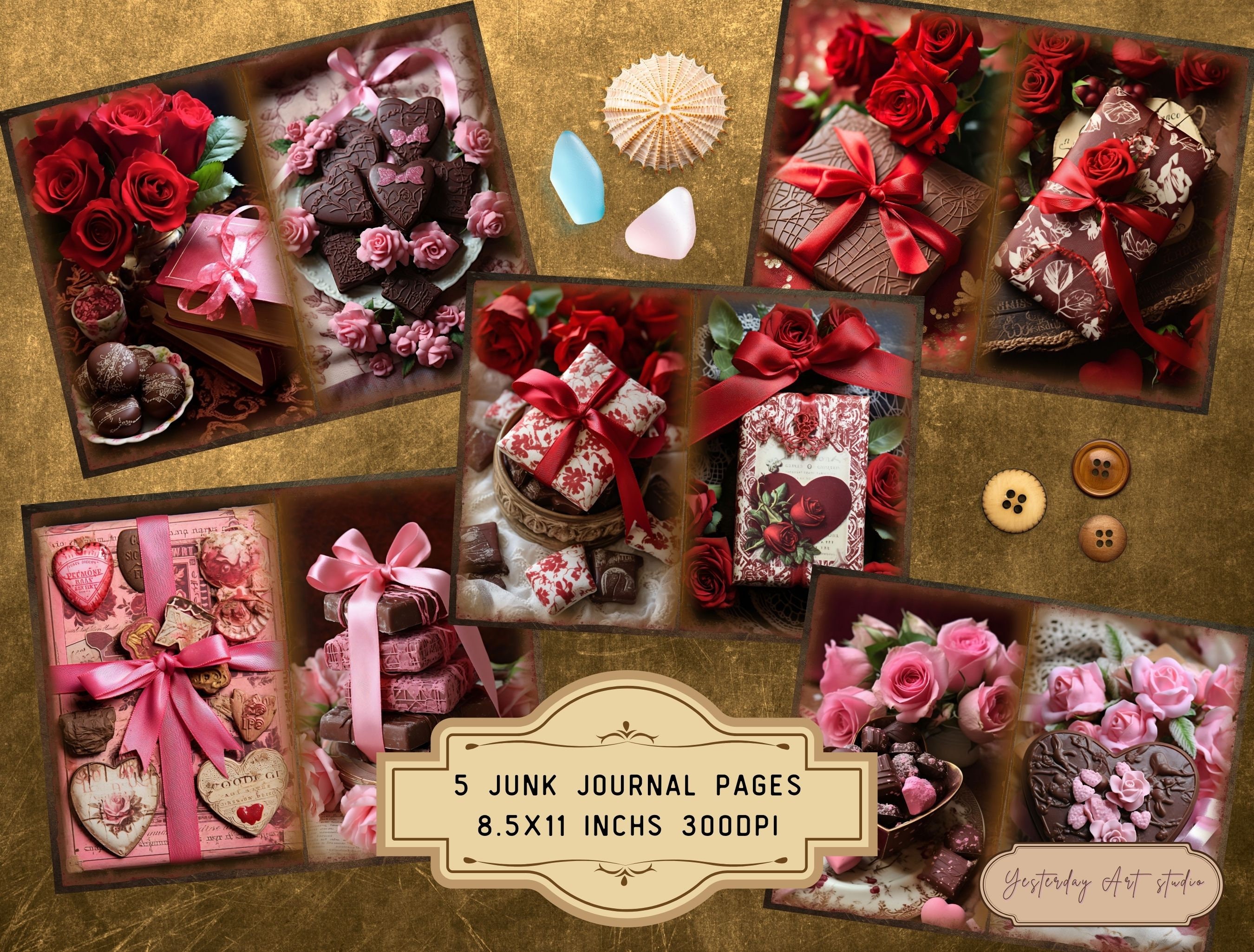 Valentine Chocolate Junk Journal Page Ephemera Digital Scrapbook ...