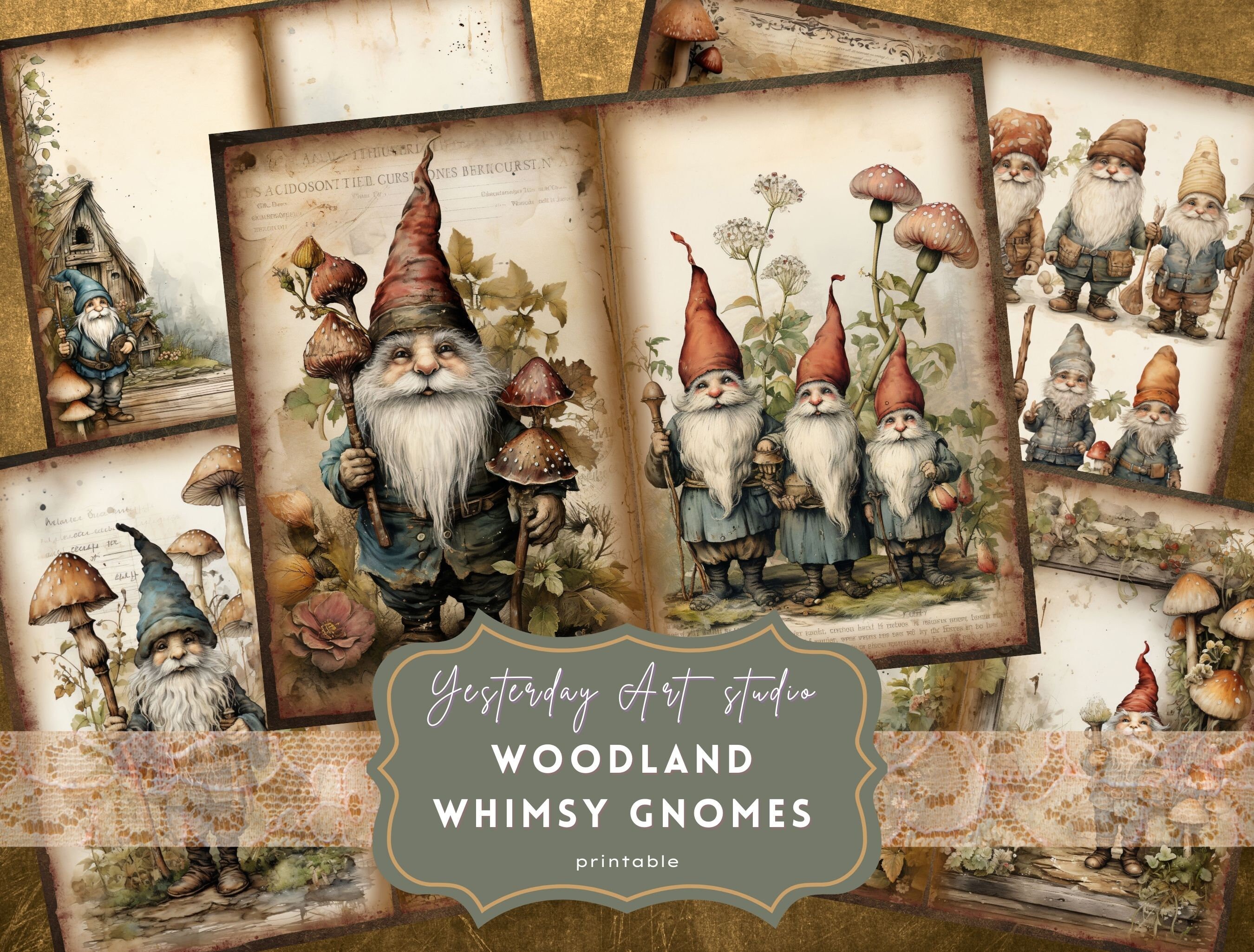 Gnome Junk Journal Pages Ephemera Digital Scrapbook Paper Kit Collage Gnome Junk Journal Kit ...