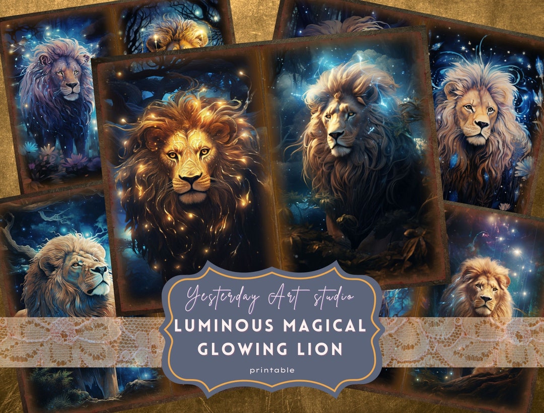 Magical Glowing Lion Journal Pages Printable Ephemera Digital Scrapbook ...