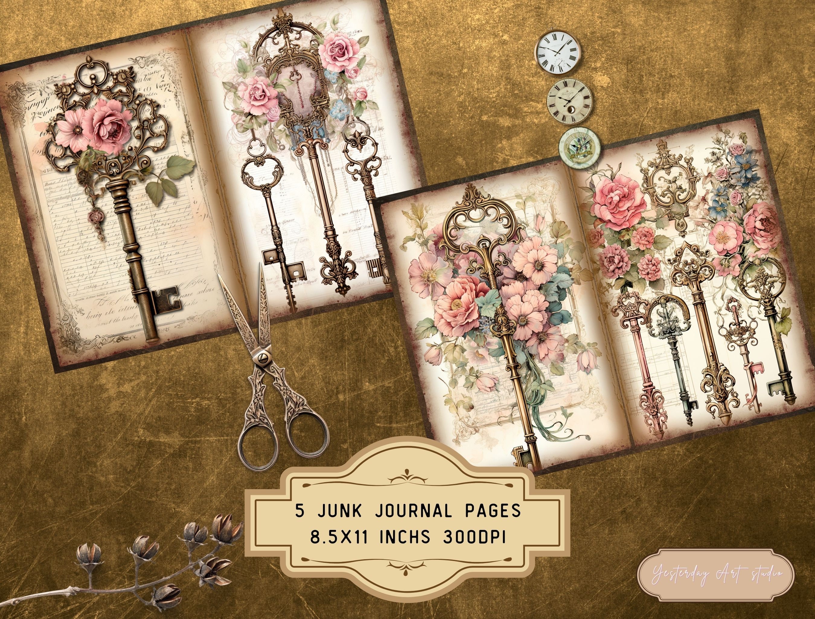 Fantasy Keys Junk Journal Pages Digital Scrapbook Paper Kit Ephemera ...