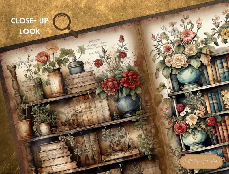 Vintage Library Junk Journal Pages Ephemera Digital Scrapbook Paper Kit ...