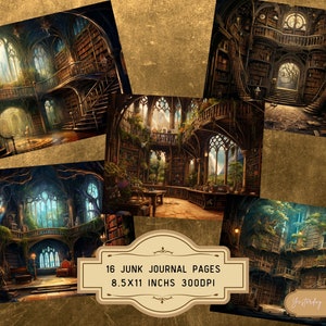 Fantasy Library Junk Journal Pages Ephemera Digital Scrapbook Paper Kit ...