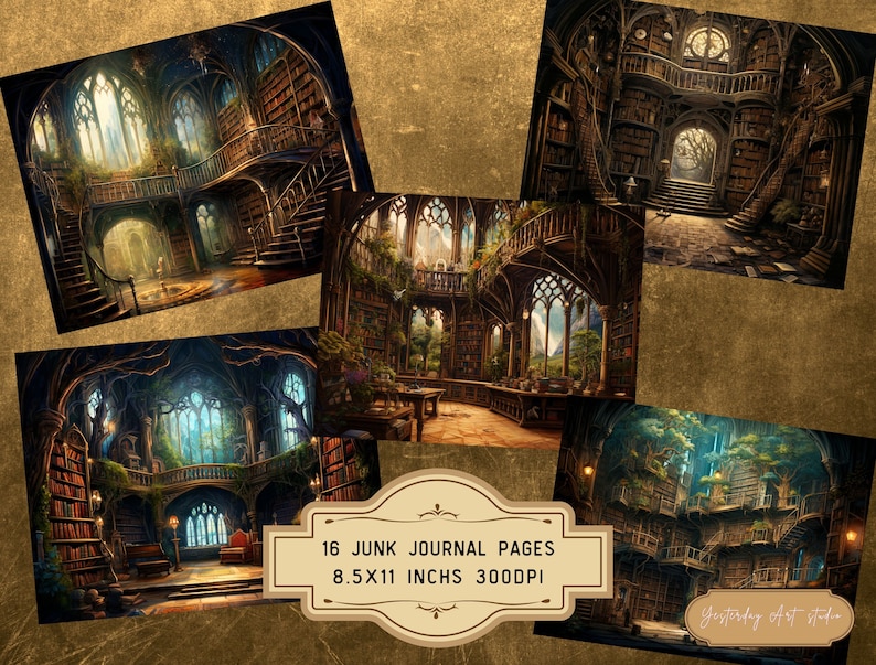 Fantasy Library Junk Journal Pages Ephemera Digital Scrapbook Paper Kit ...