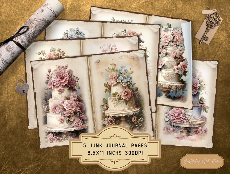 Vintage Wedding Cake Junk Journal Pages Ephemera Digital Scrapbook ...