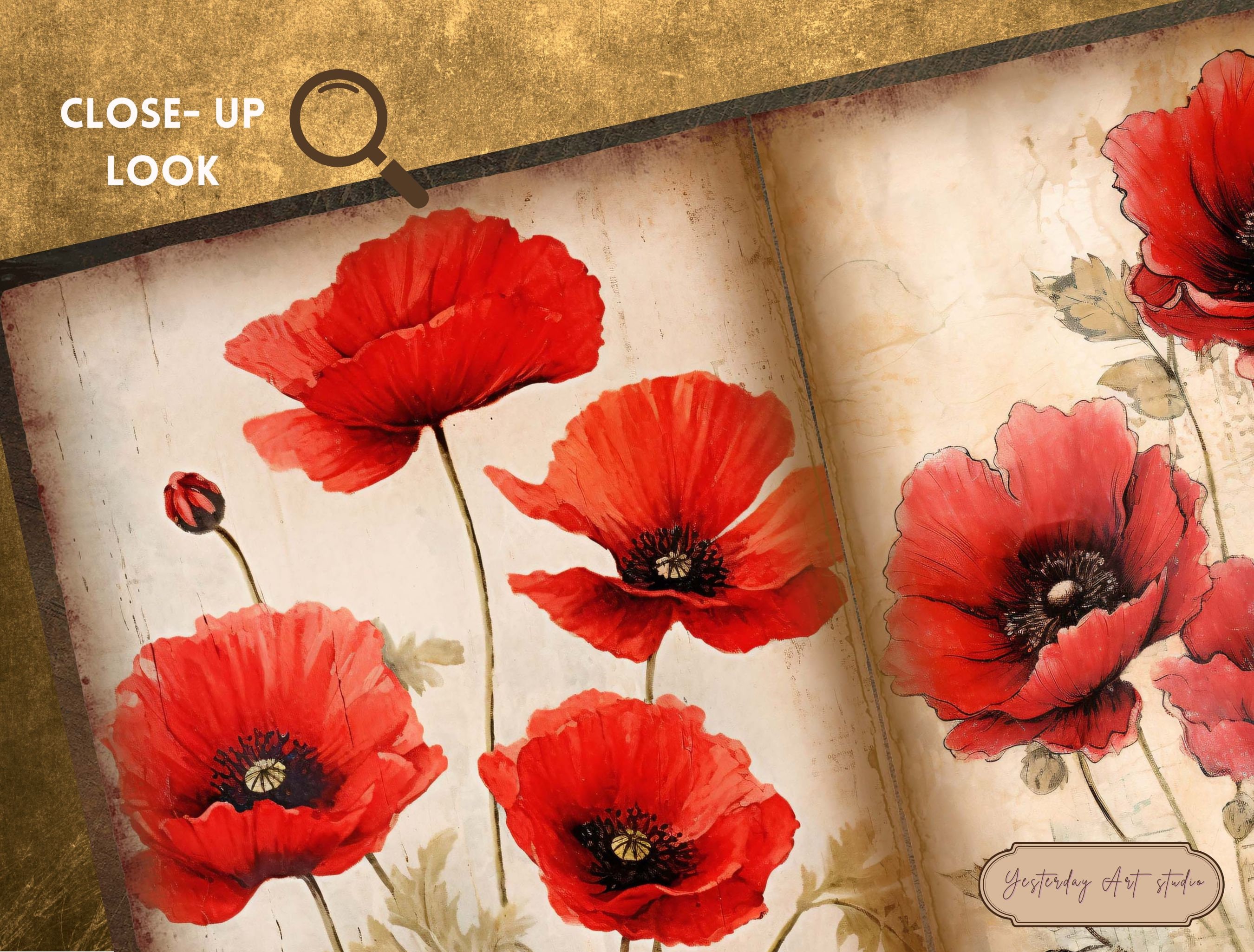 Poppy Junk Journal Kit Junk Journal Poppies Pages Digital Scrapbook Kit ...