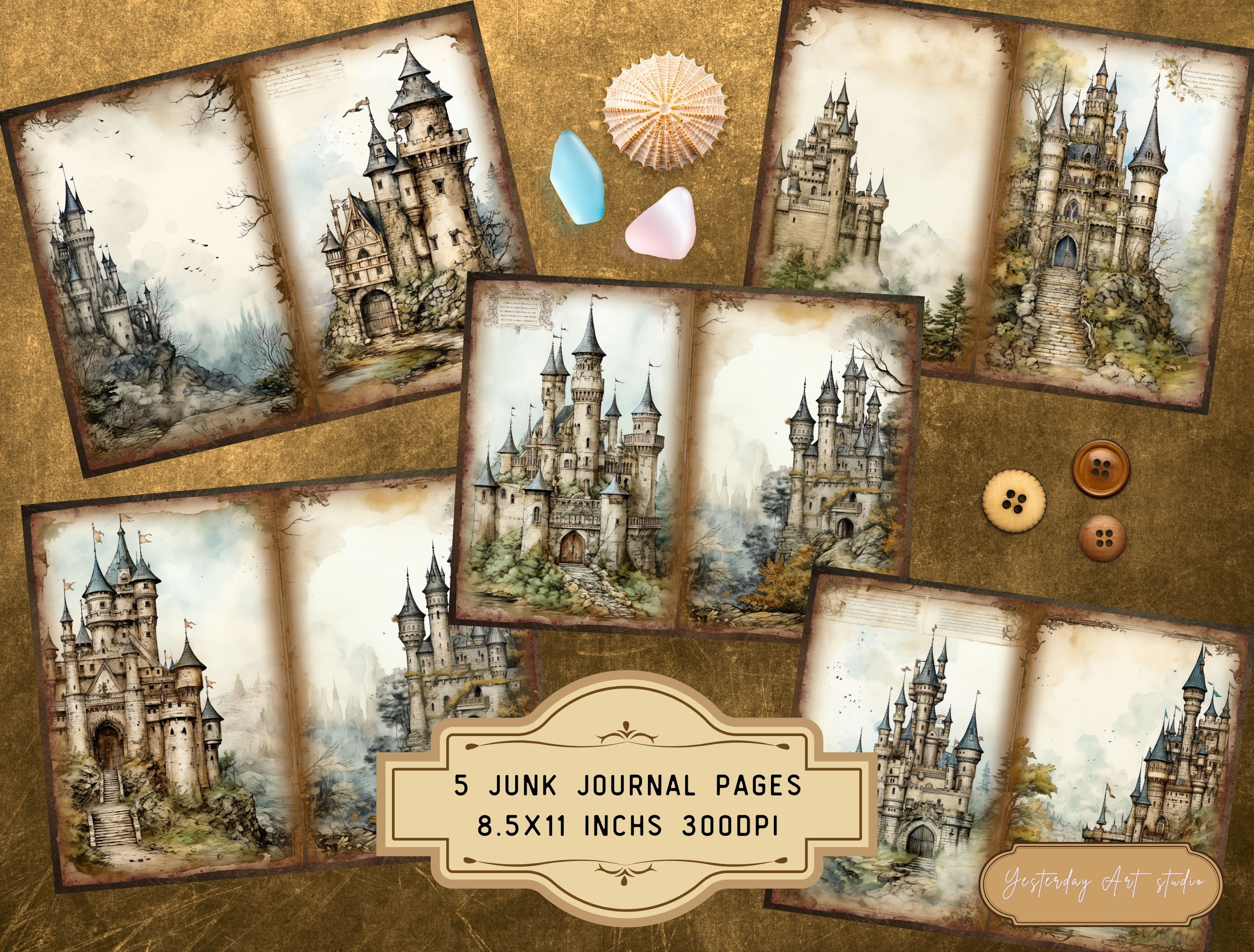 Old Castle Junk Journal Pages Ephemera Digital Scrapbook Medieval ...