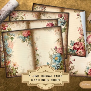 Vintage Floral Journal Pages Shabby Junk Journal Kit Line Blank Papers ...