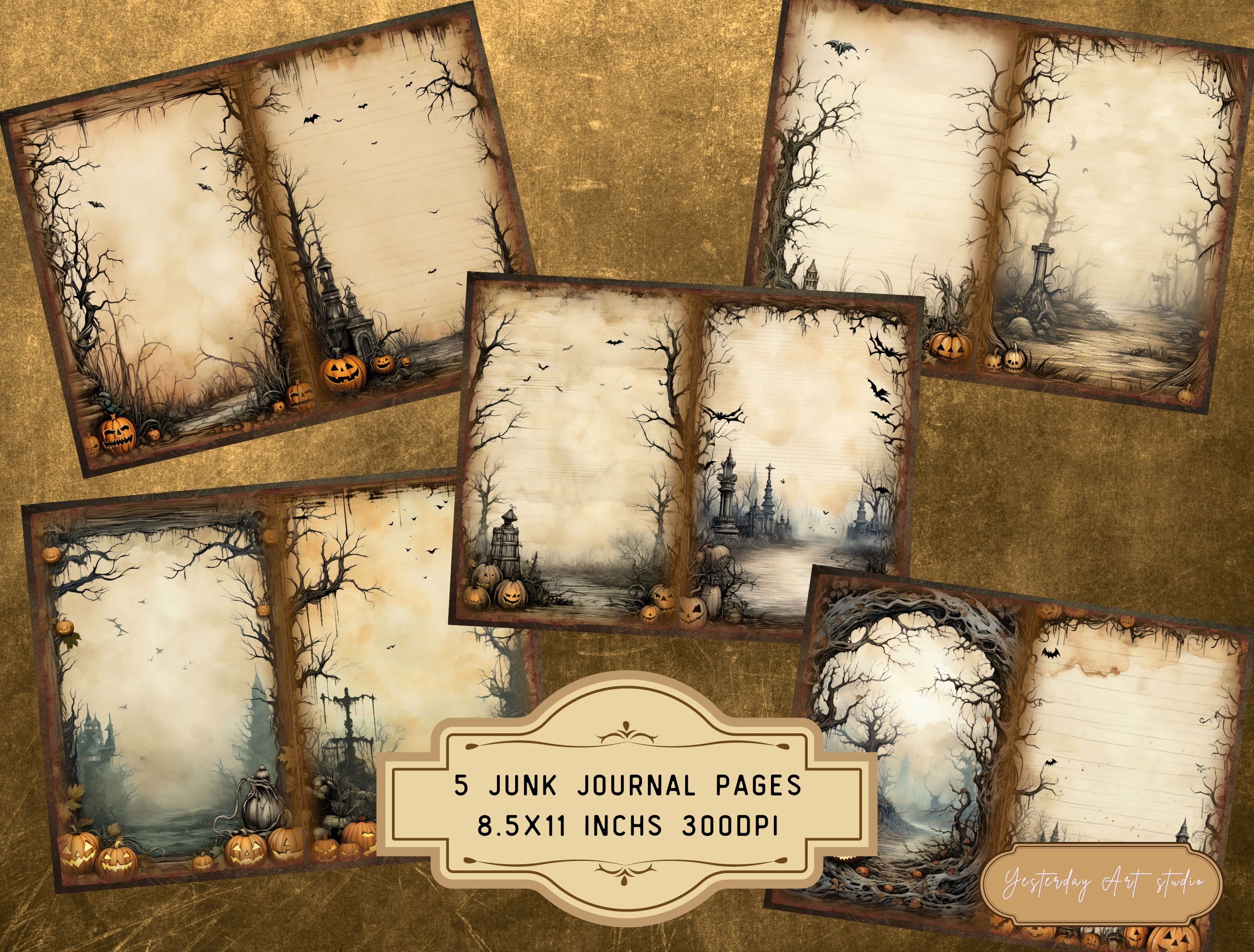 Halloween Junk Journal Printable Backgrounds Papers Halloween - Etsy