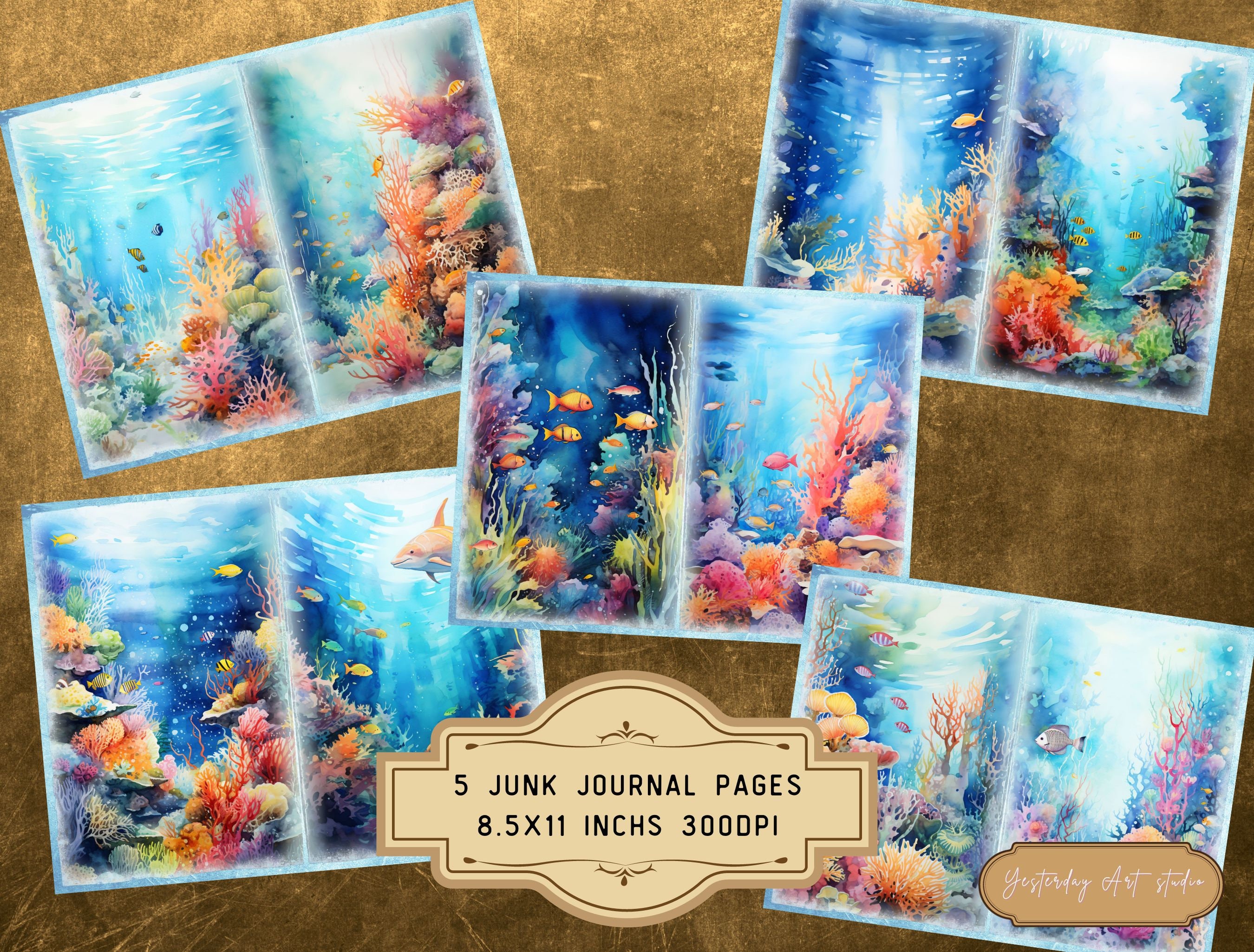 Undersea World Junk Journal Pages Digital Scrapbook Paper Kit Ephemera ...
