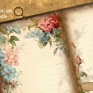 Vintage Floral Journal Pages Shabby Junk Journal Kit Line Blank Papers ...
