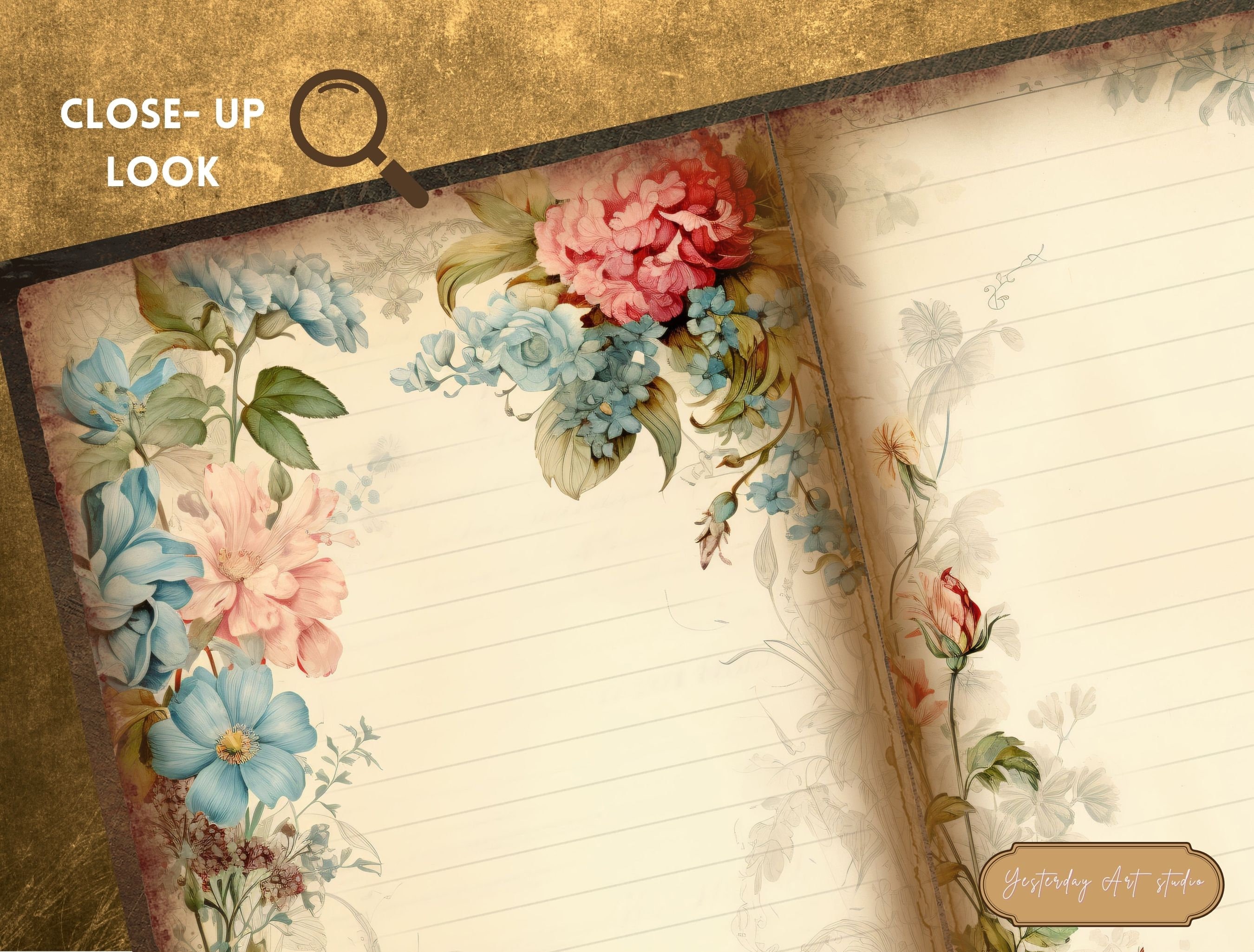 Vintage Floral Journal Pages Shabby Junk Journal Kit Line Blank Papers ...