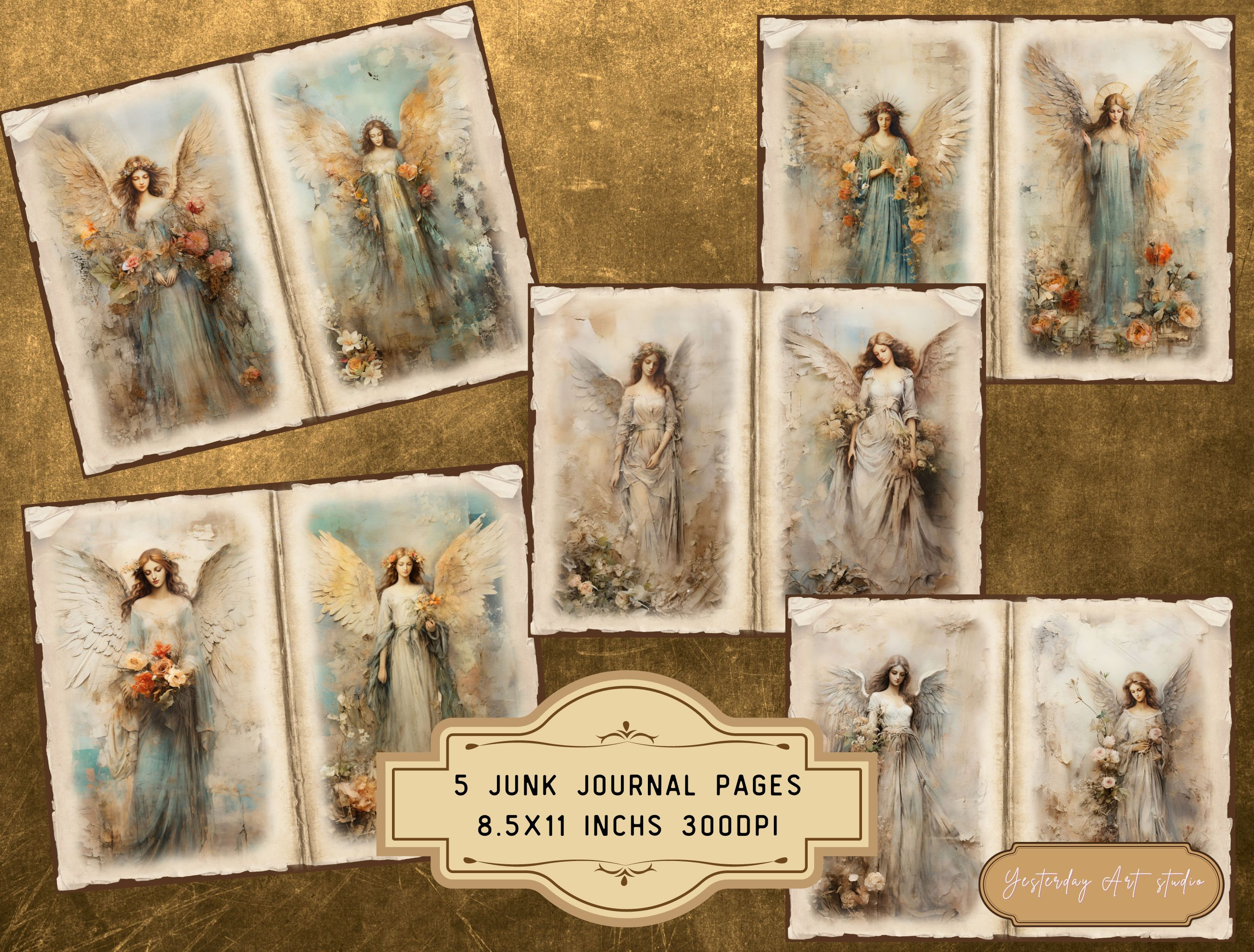 Heavenly Angel Junk Journal Pages Digital Scrapbook Paper Kit Vintage ...