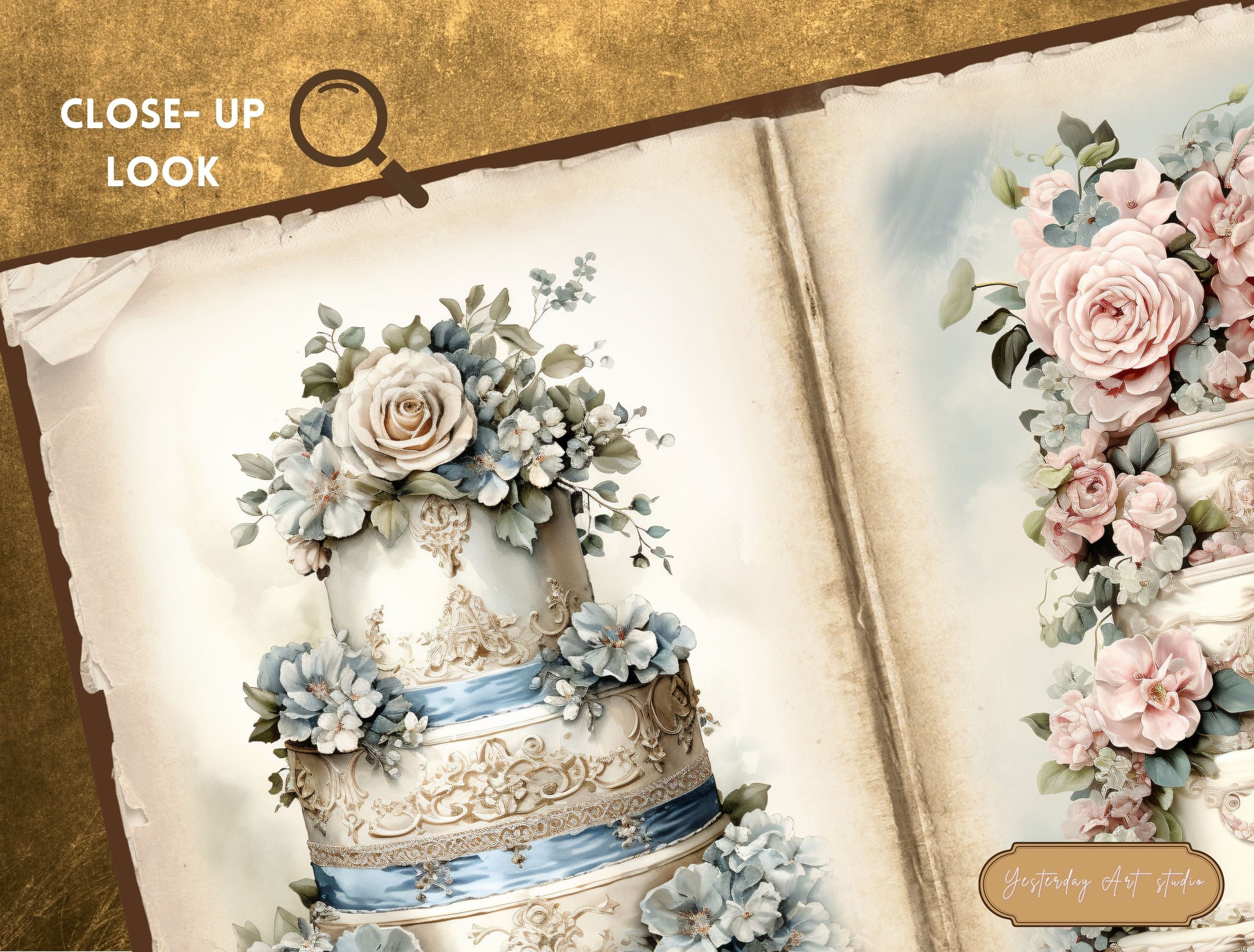 Vintage Wedding Cake Junk Journal Pages Ephemera Digital Scrapbook ...
