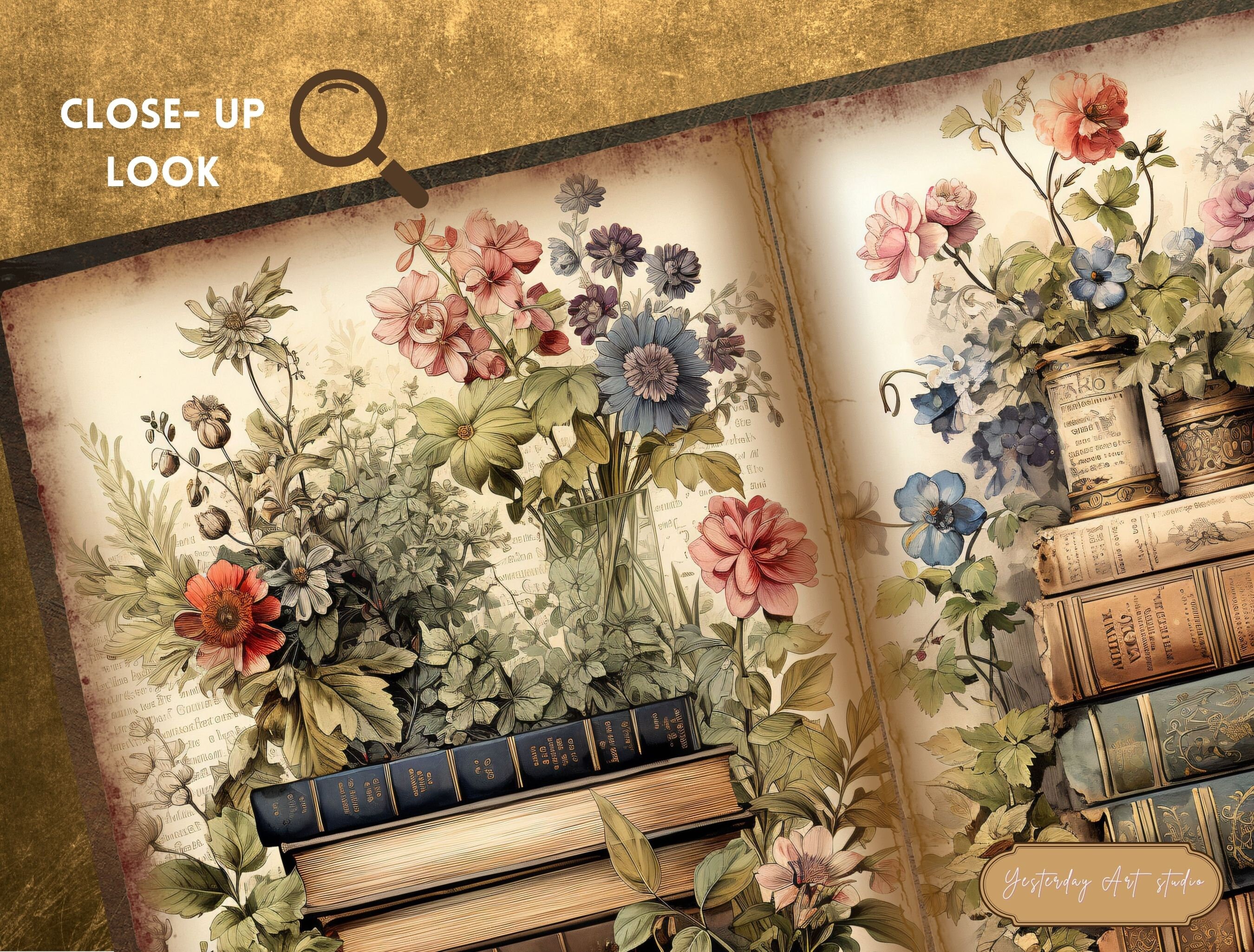 Vintage Book Junk Journal Pages Ephemera Digital Scrapbook Paper Kit ...