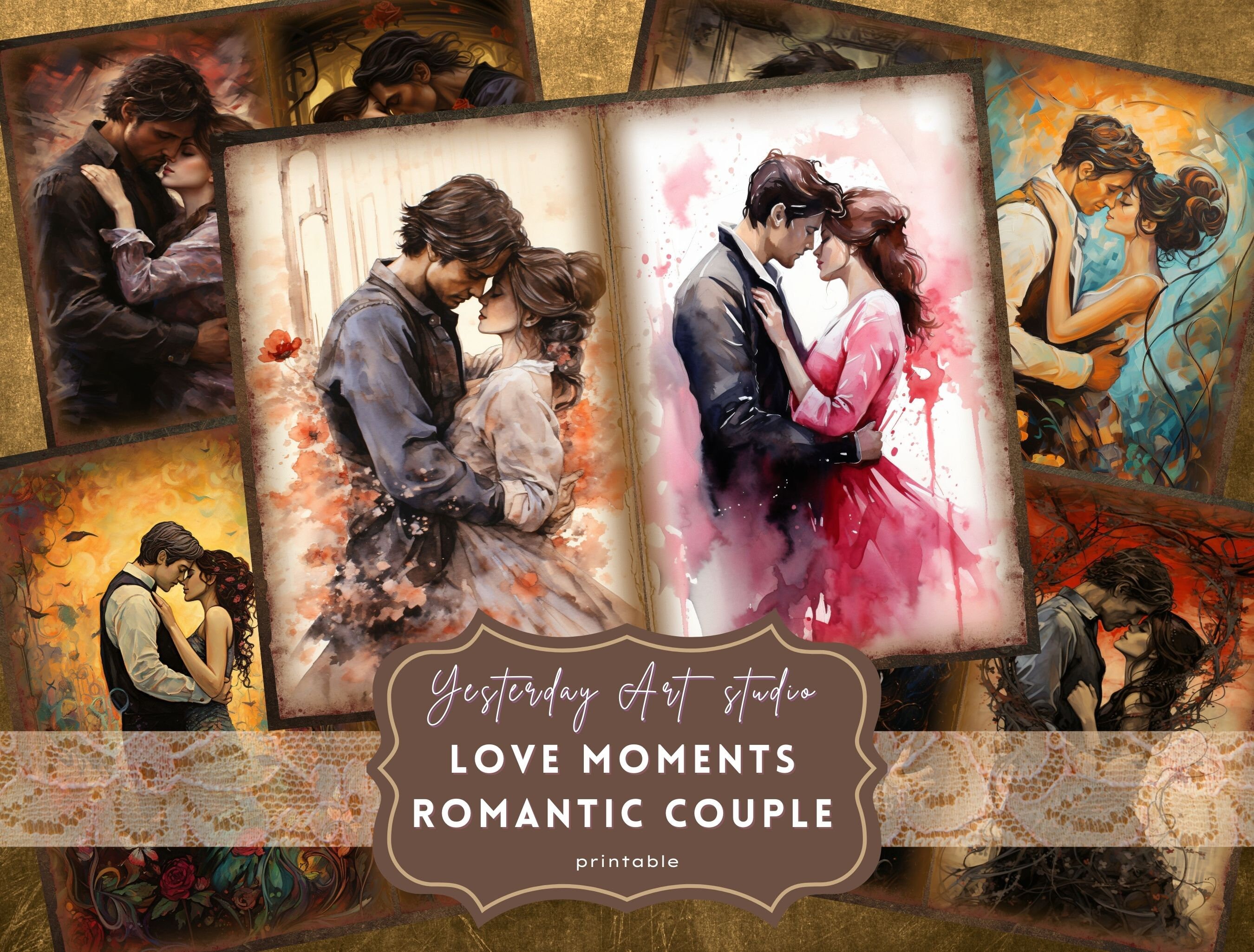 Romantic Couple Junk Journal Pages Ephemera Digital Scrapbook Valentine ...