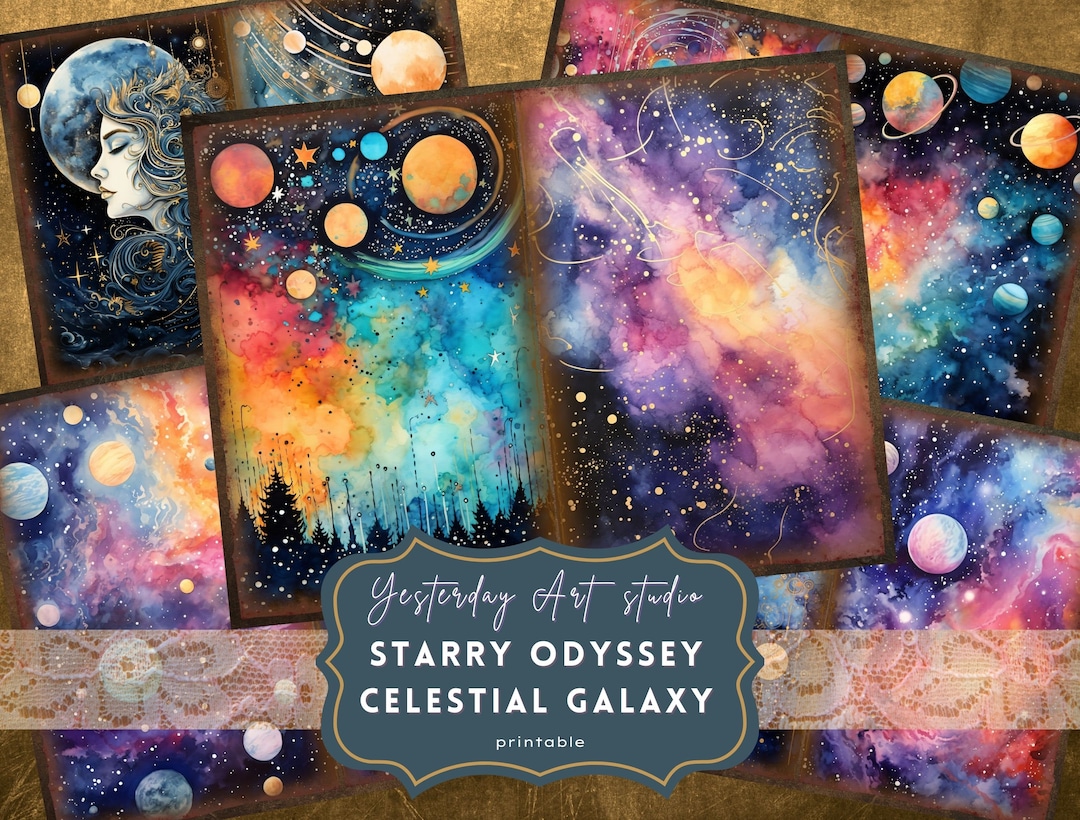 Celestial Galaxy Junk Journal Page Digital Scrapbook Paper Kit Ephemera ...