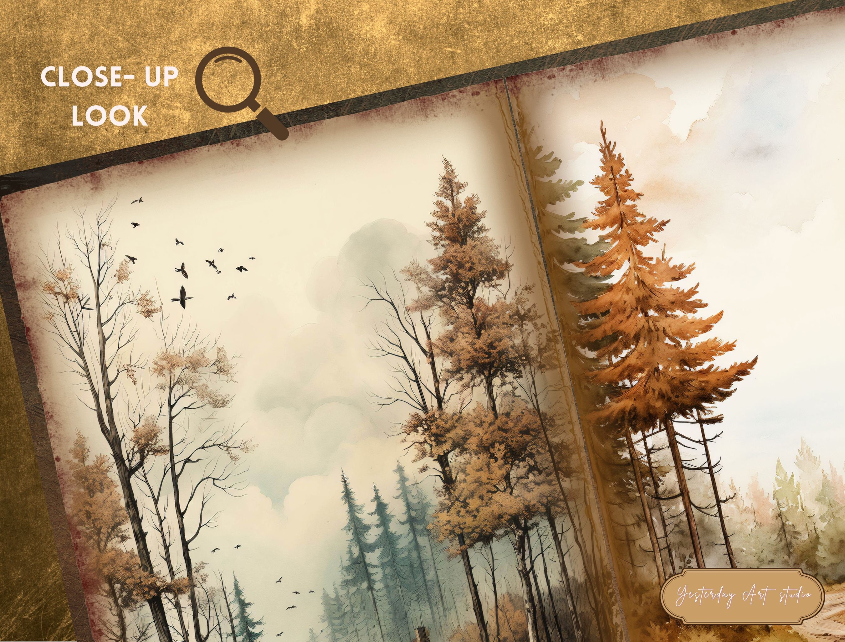 Fall Forest Junk Journal Pages Digital Scrapbook Paper Kit Vintage ...