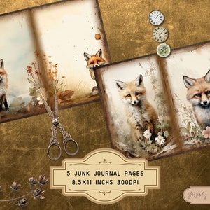 Fox Journal Pages Printable Ephemera Digital Scrapbook Fox Paper Kit ...
