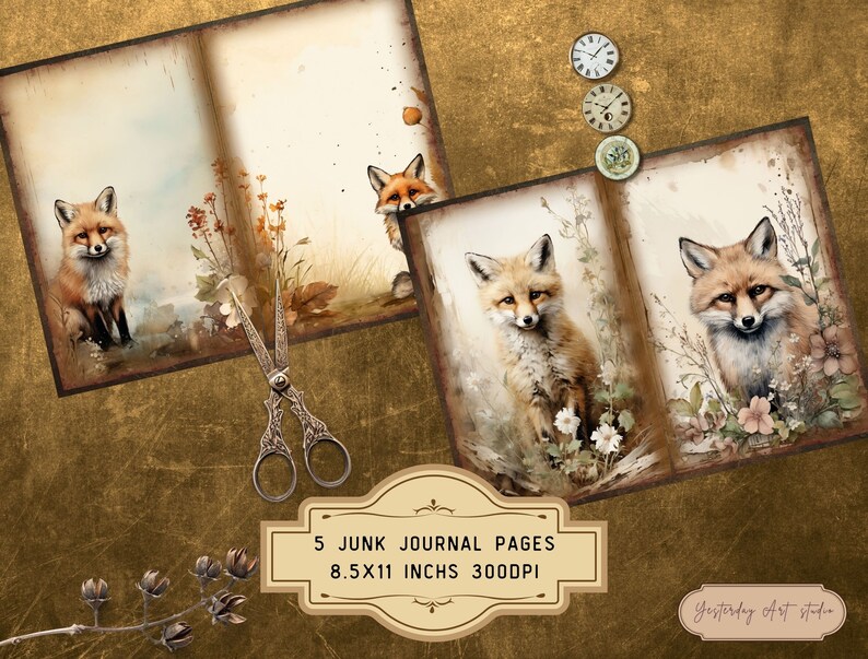 Fox Journal Pages Printable Ephemera Digital Scrapbook Fox Paper Kit ...