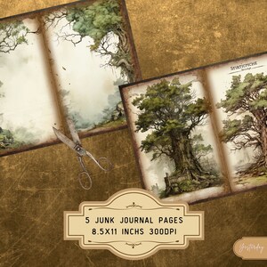 Old Forest Tree Junk Journal Pages Digital Scrapbook Paper Kit Vintage ...