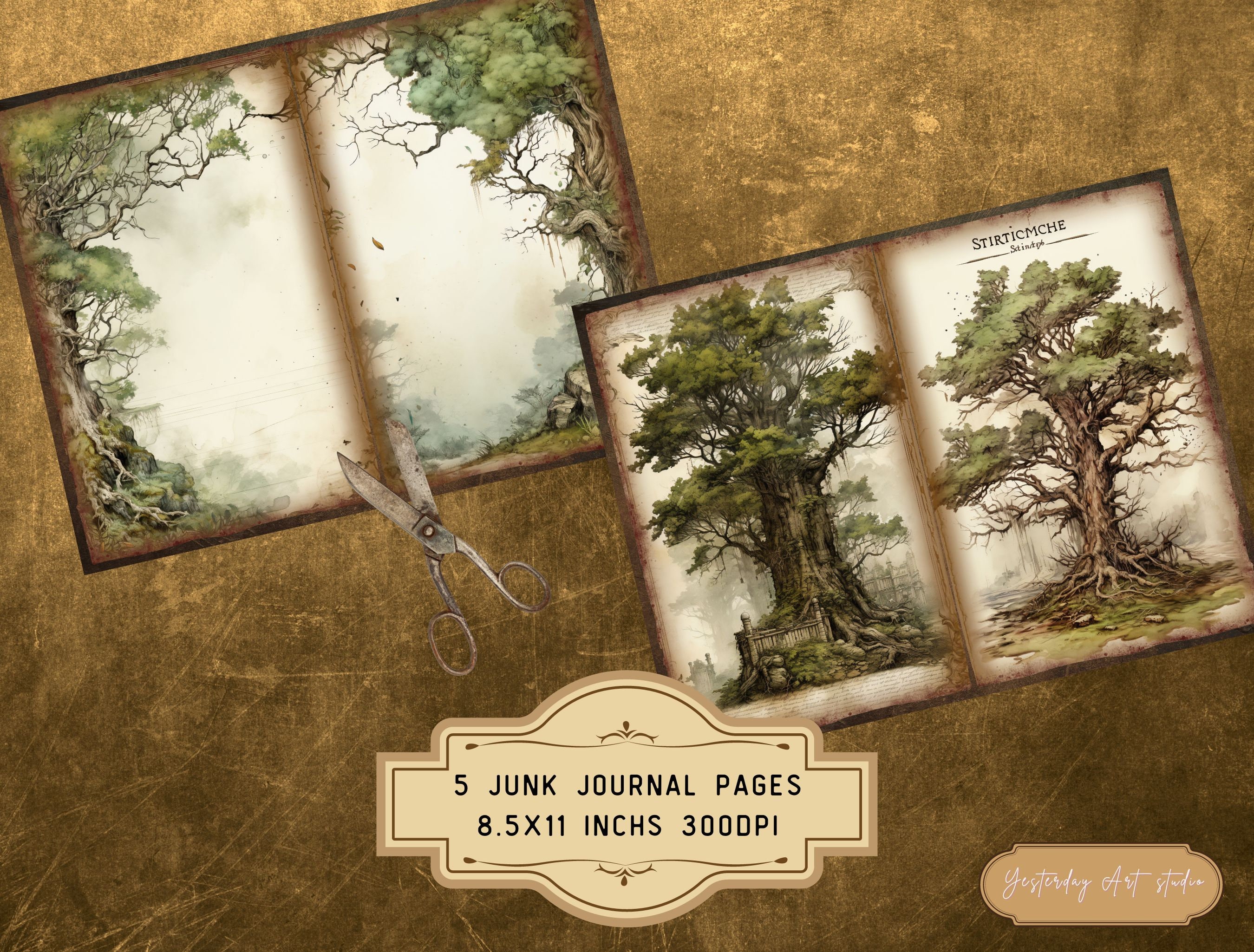 Old Forest Tree Junk Journal Pages Digital Scrapbook Paper Kit Vintage ...