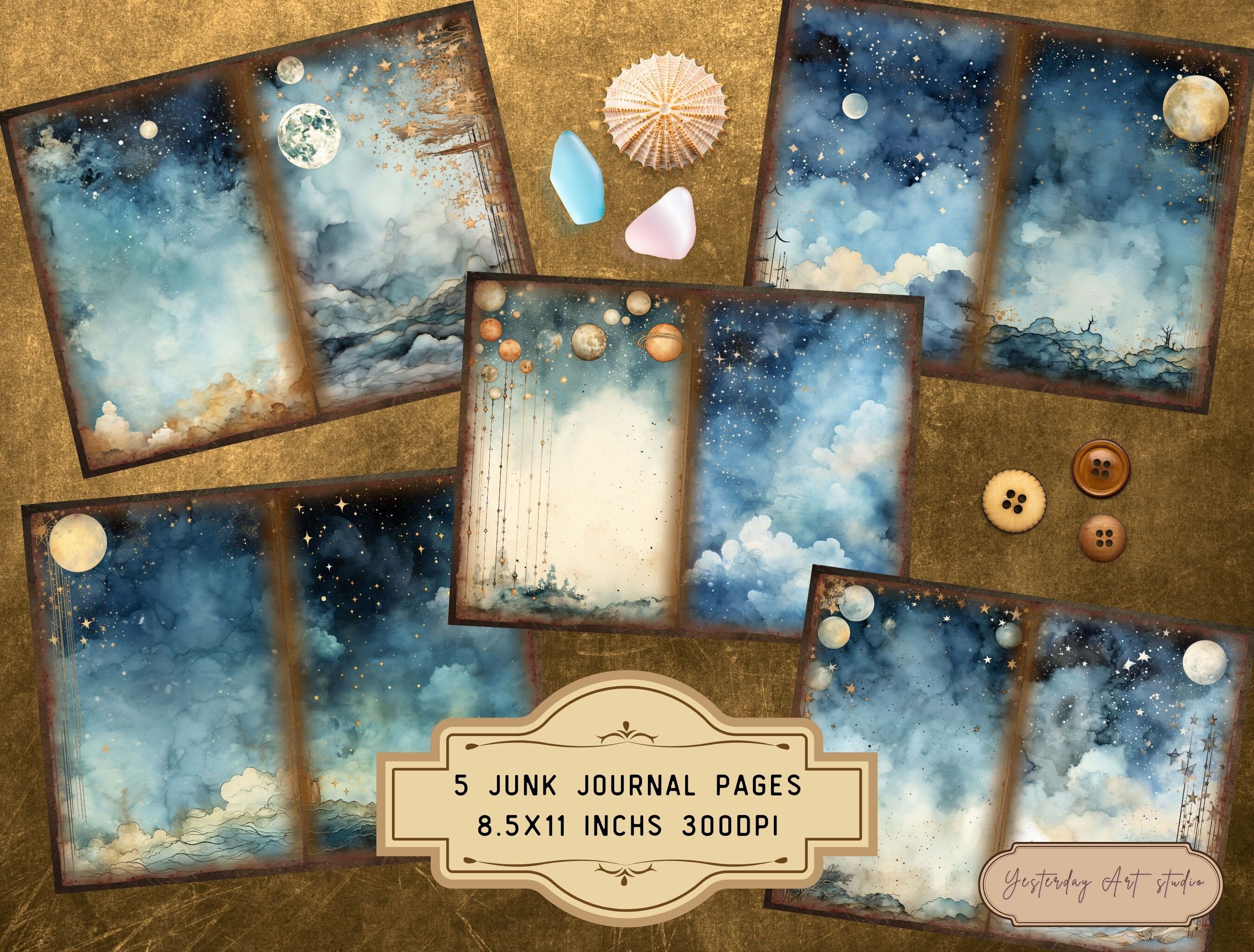 Celestial Sky Junk Journal Pages Digital Scrapbook Paper Kit Ephemera ...